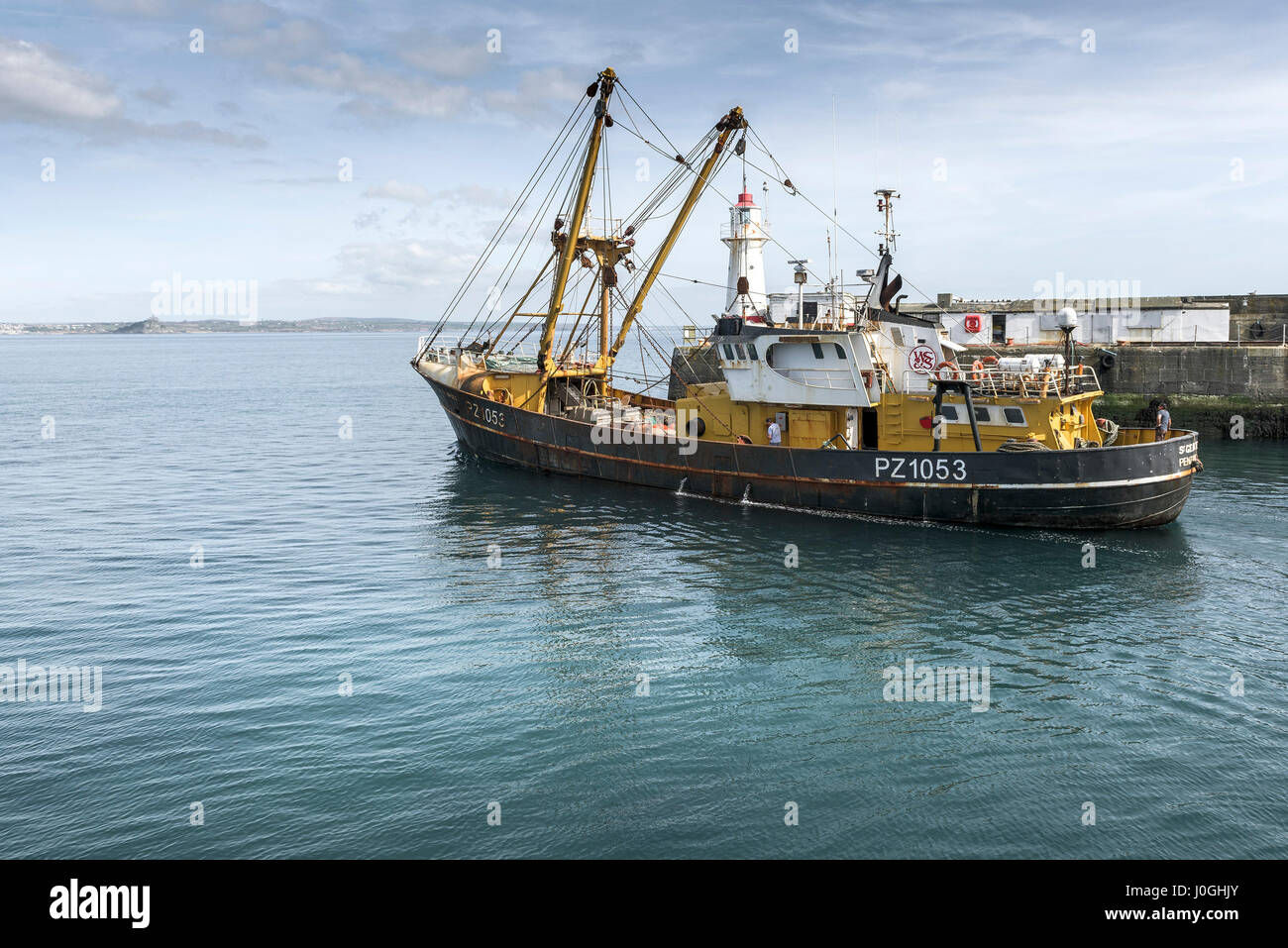 Newlyn Beam trawler PZ1053 St Georges Leaving harbour Fishing boat ...