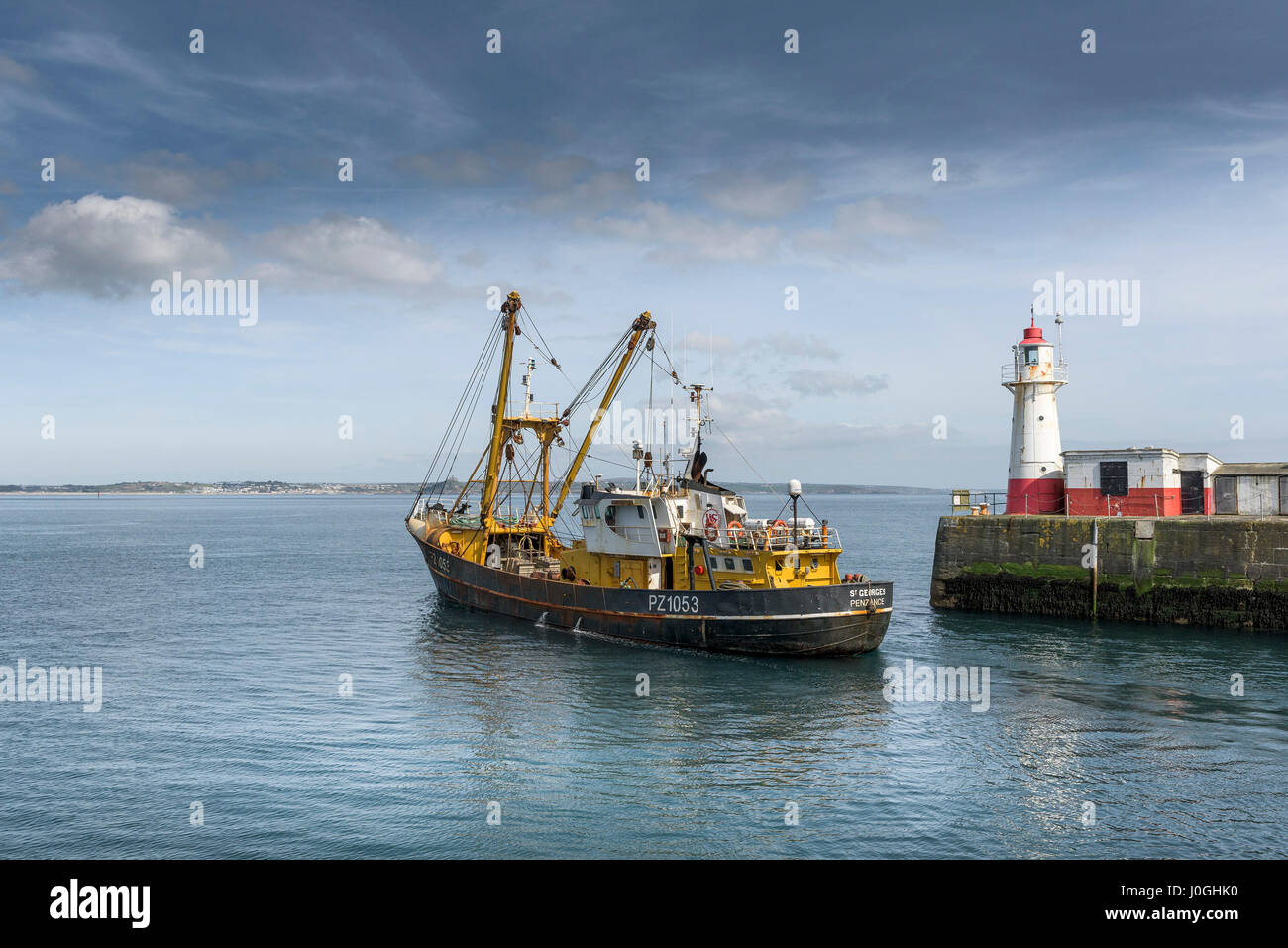 Newlyn Beam trawler PZ1053 St Georges Leaving harbour Fishing boat ...