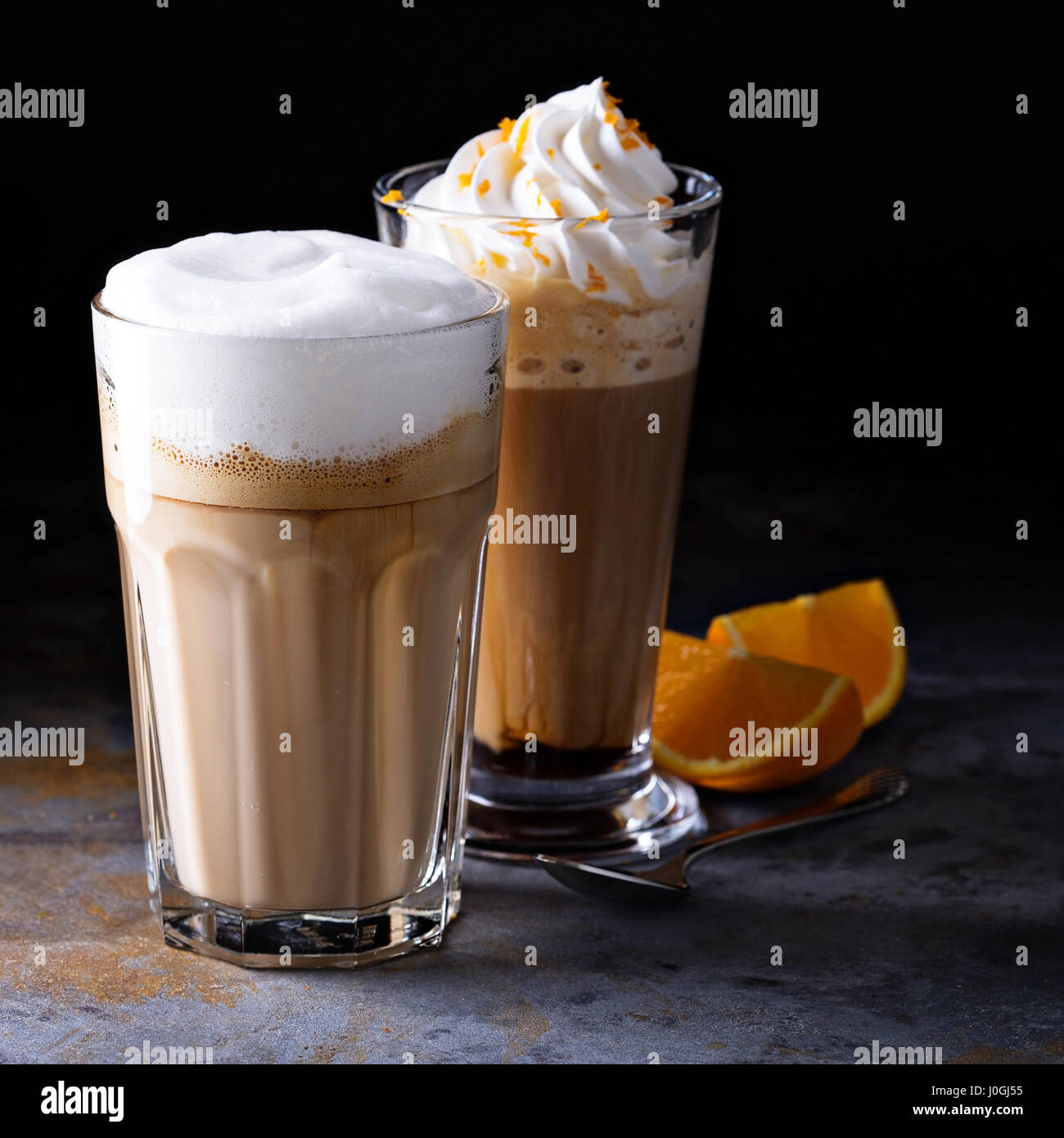 Coffee latte and viennese coffee with whipped cream Stock Photo - Alamy
