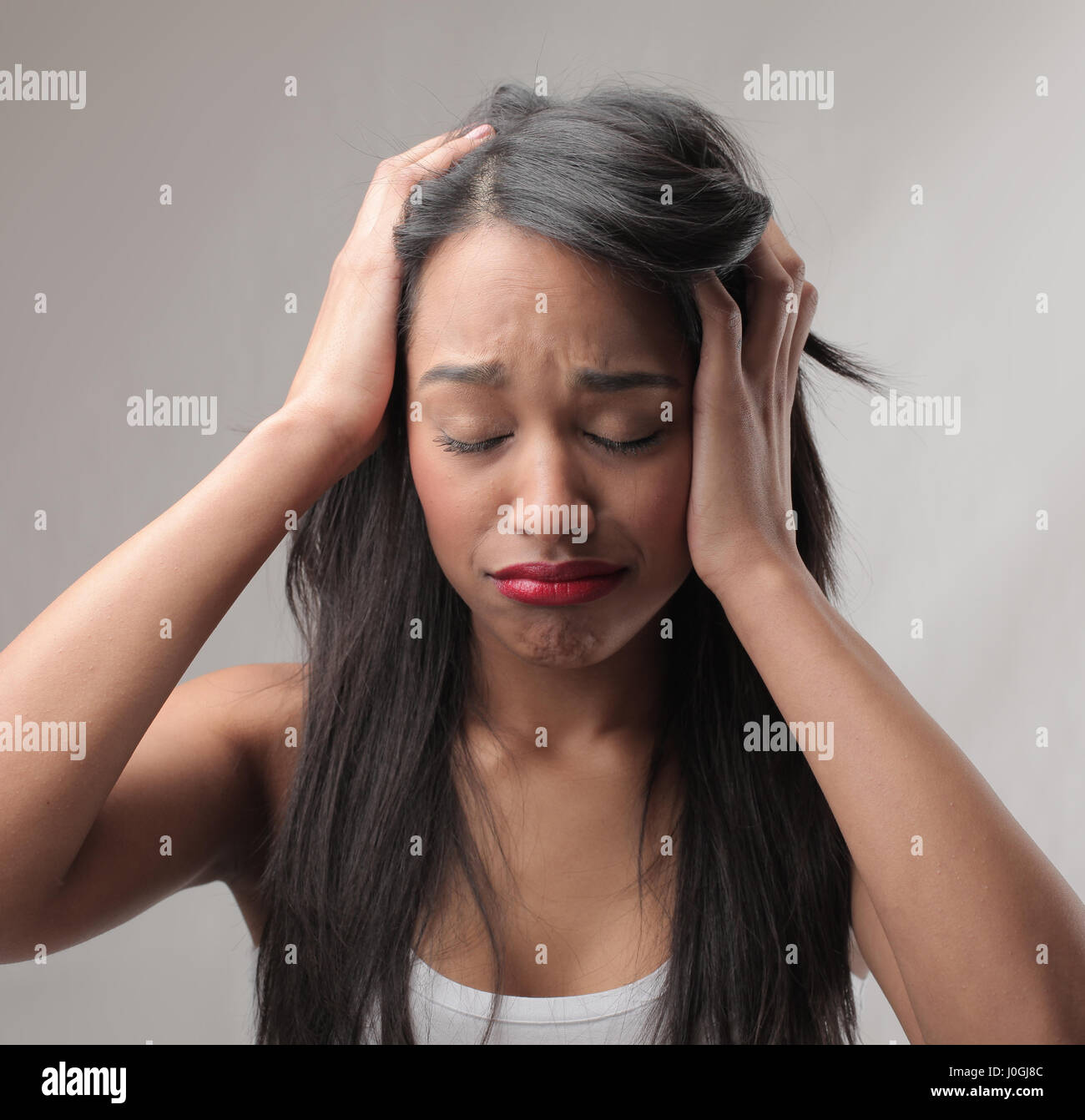 Black woman being sad Stock Photo - Alamy