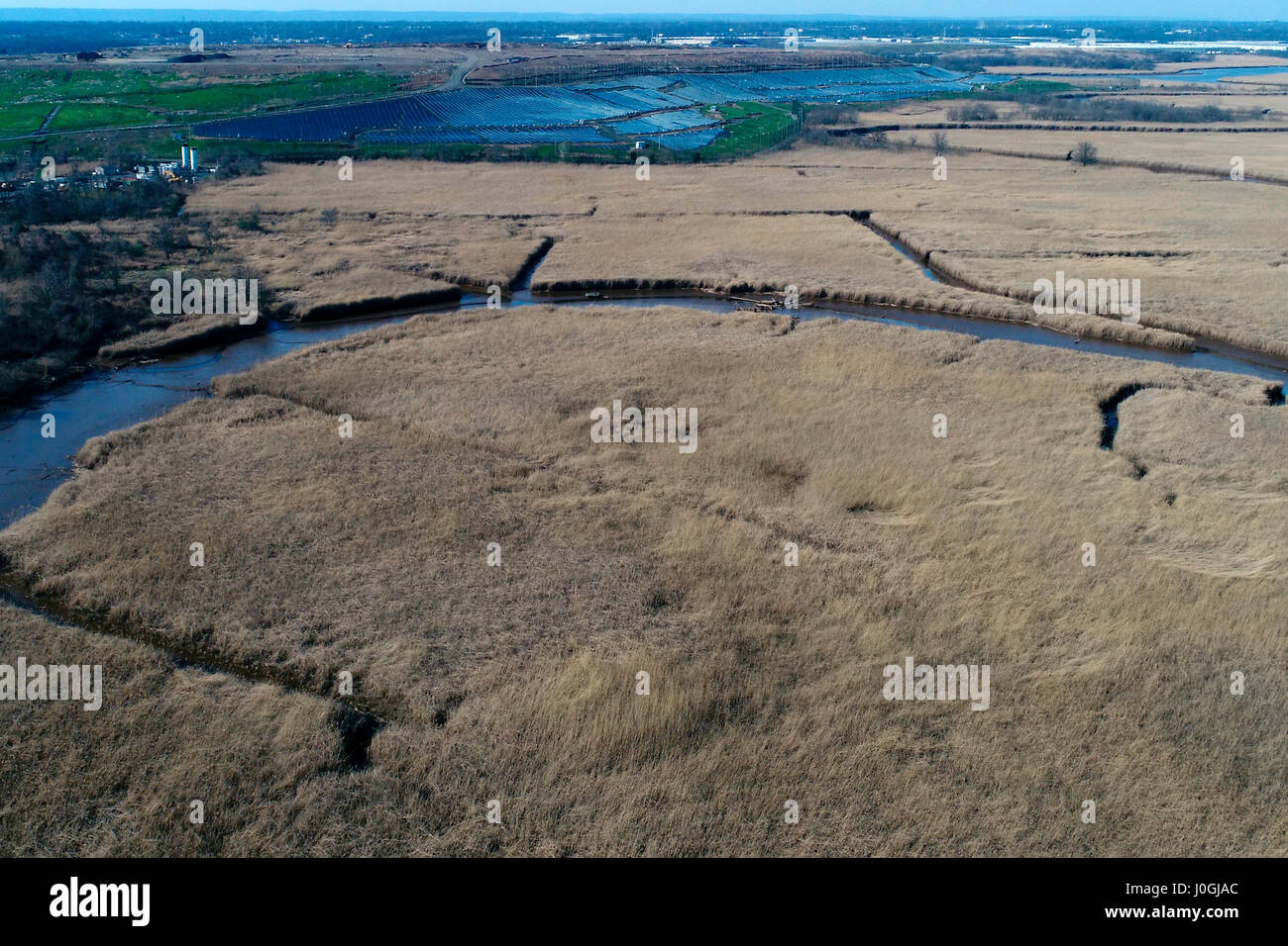 Salt Marsh in South River with Solar Panel Farm in background Stock ...