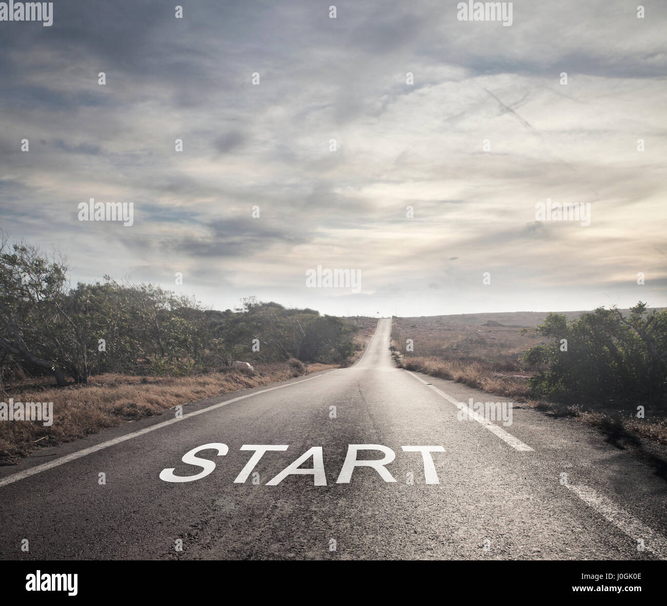 Road with Start sign Stock Photo - Alamy