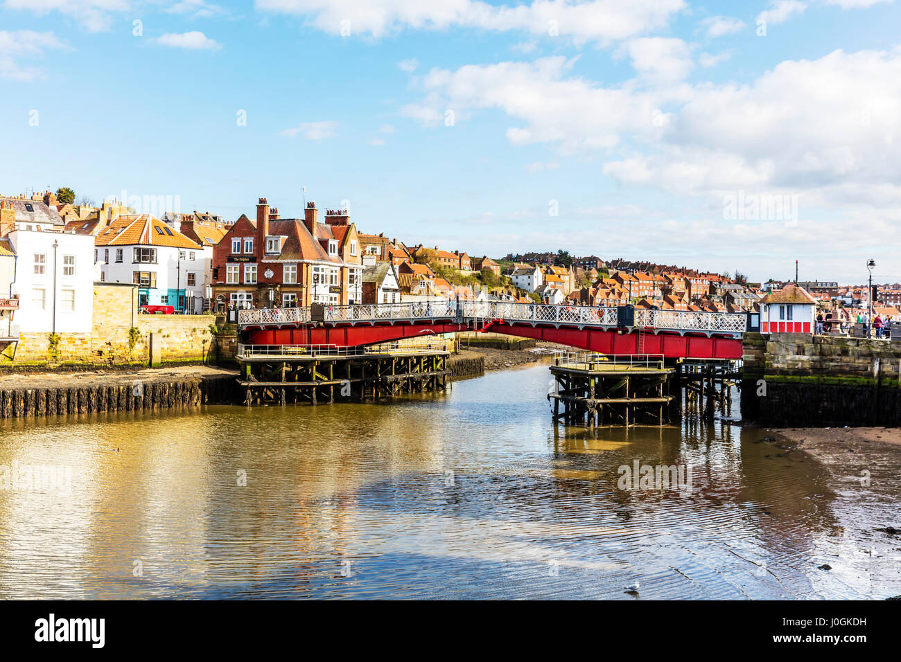 Whitby swing bridge is a pedestrian and road bridge over hi-res stock ...