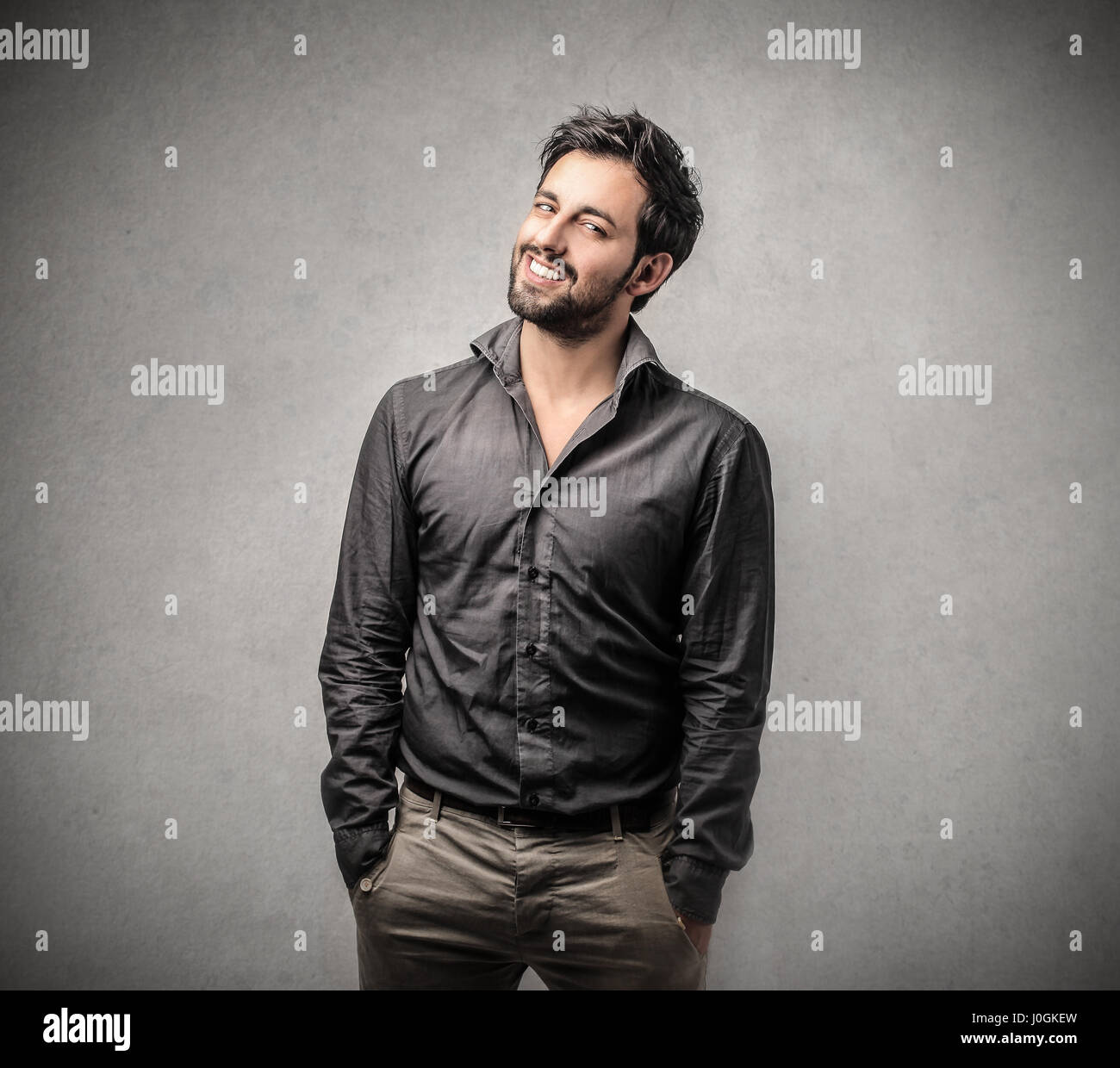 Bearded man smiling Stock Photo - Alamy