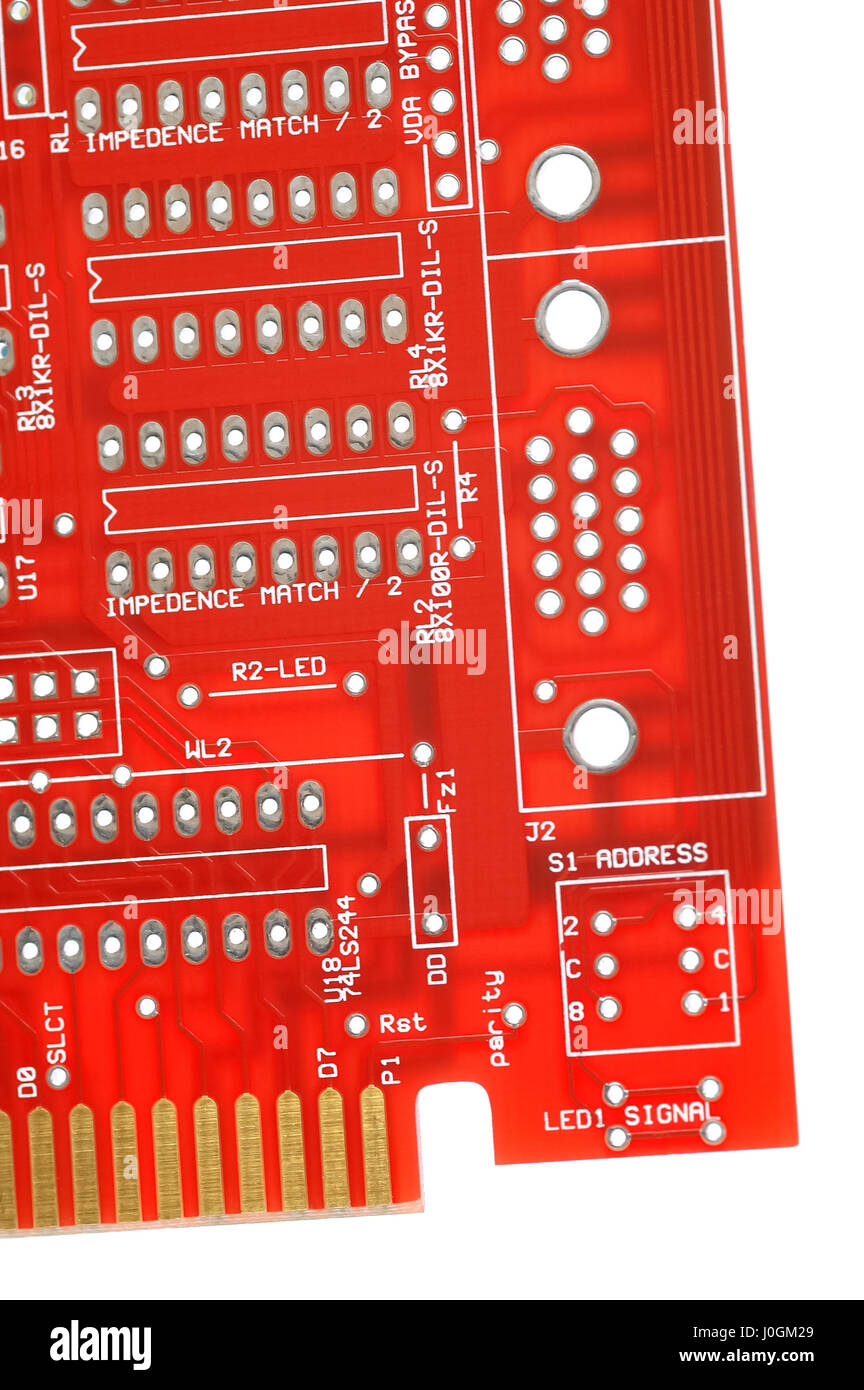 red computer circuitboard isolated on white Stock Photo - Alamy