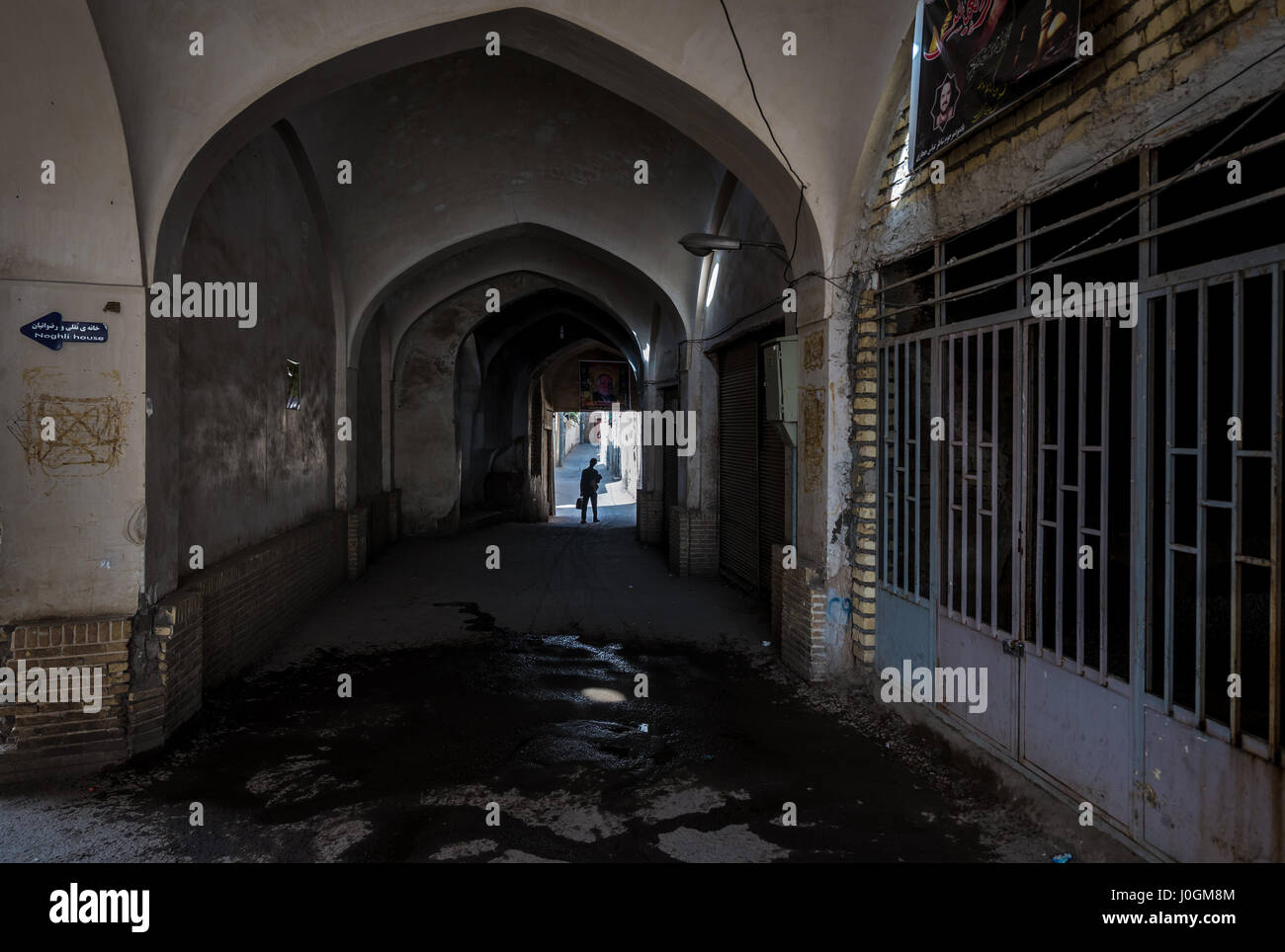 Covered passageway on the Old Town of Kashan city, capital of Kashan ...