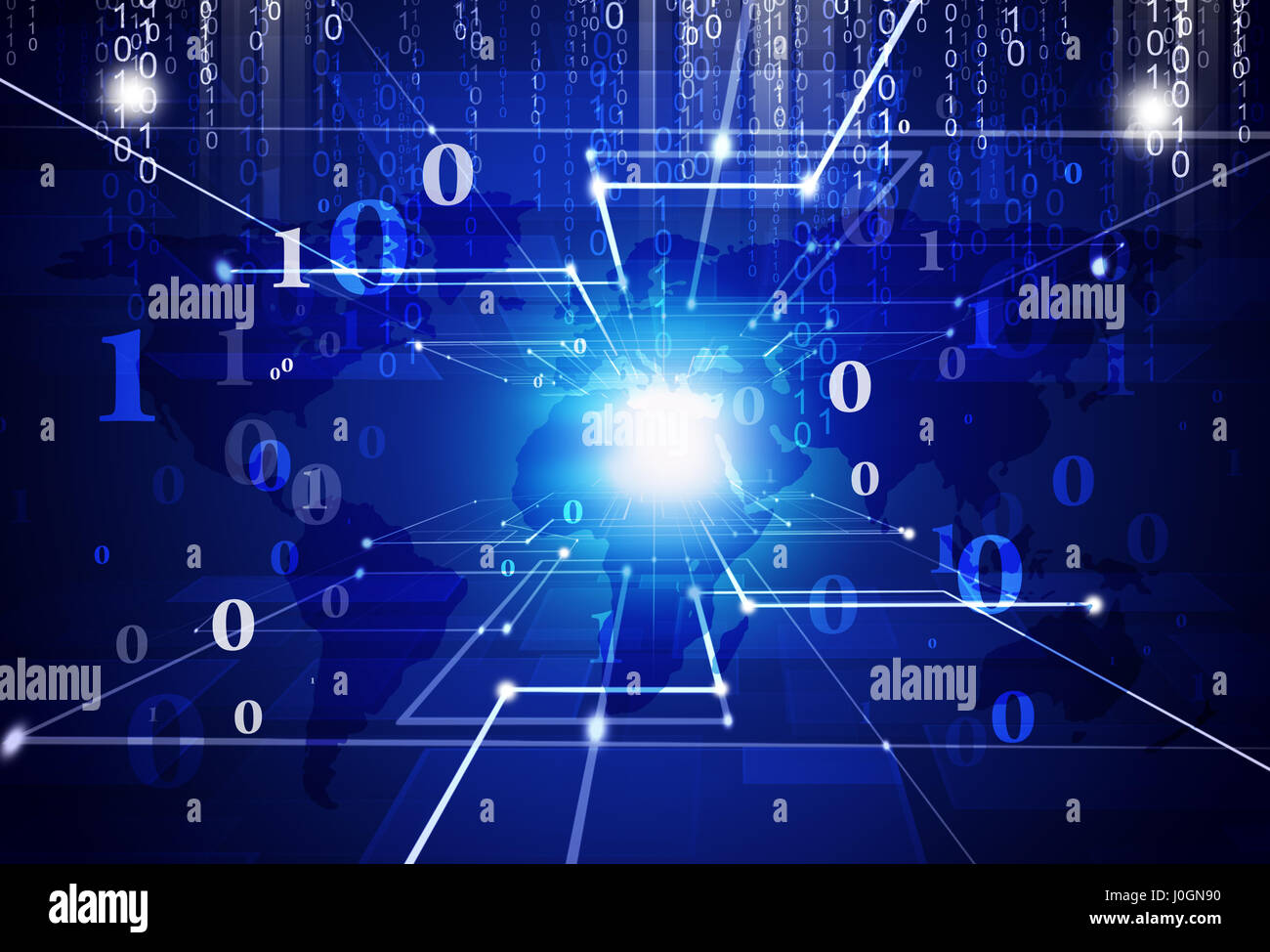 abstrcat technology digital binary code blue background Stock Photo - Alamy