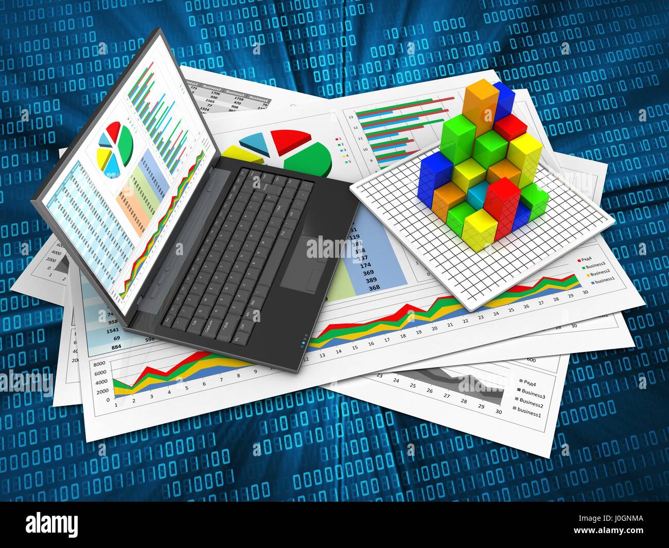 3d illustration of business documents and personal computer over ...