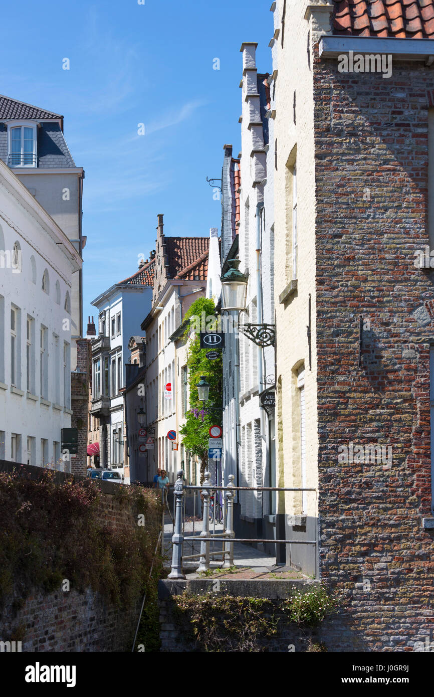 Traditional architecture houses in street scene in Bruges - Brugge ...