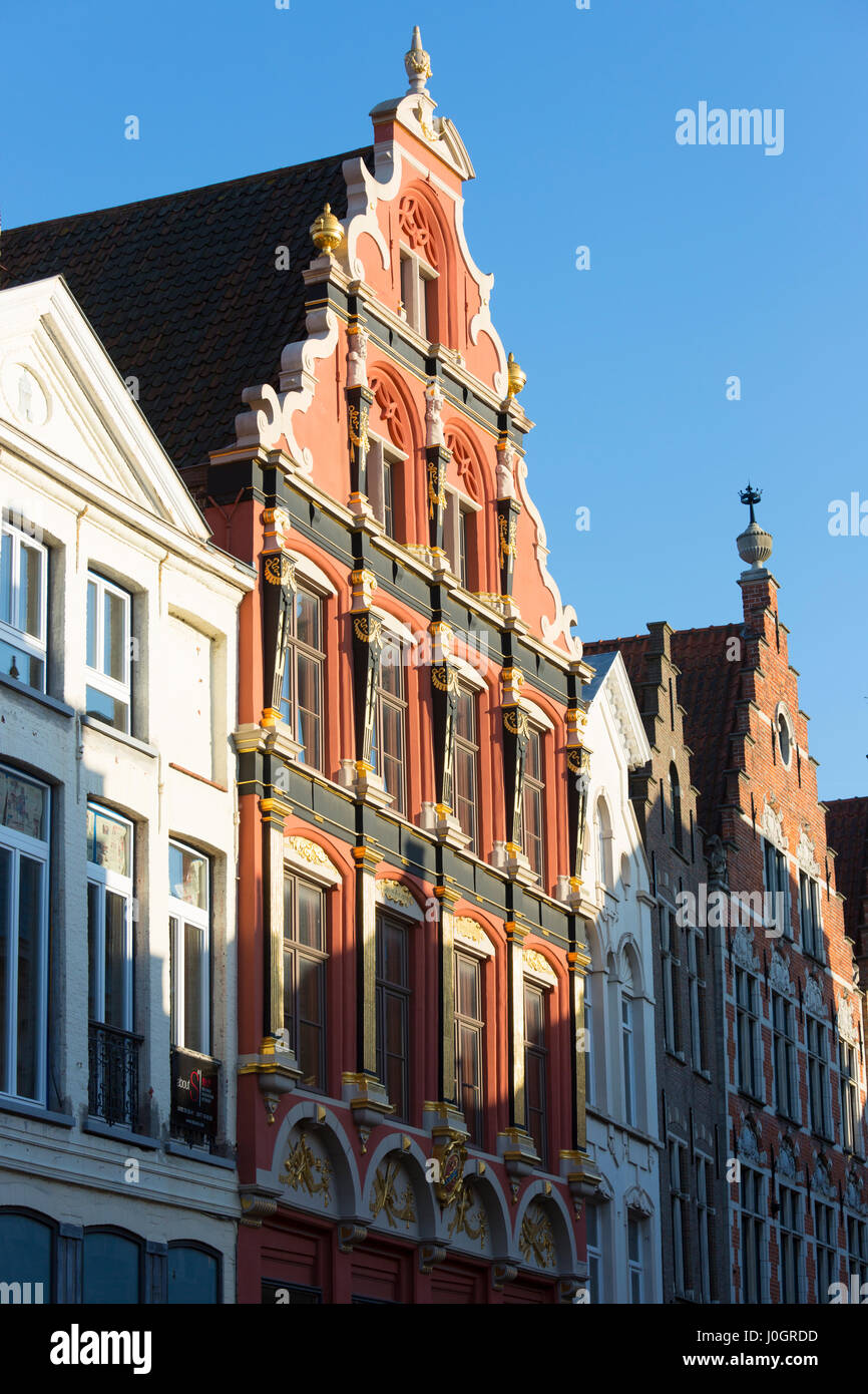Traditional architecture windows and stepped gables of row of houses in ...