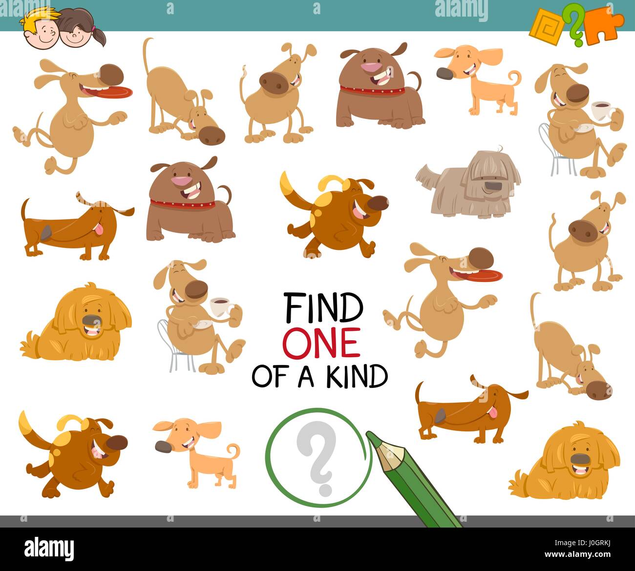 Cartoon Illustration of Find One of a Kind Educational Activity Game ...