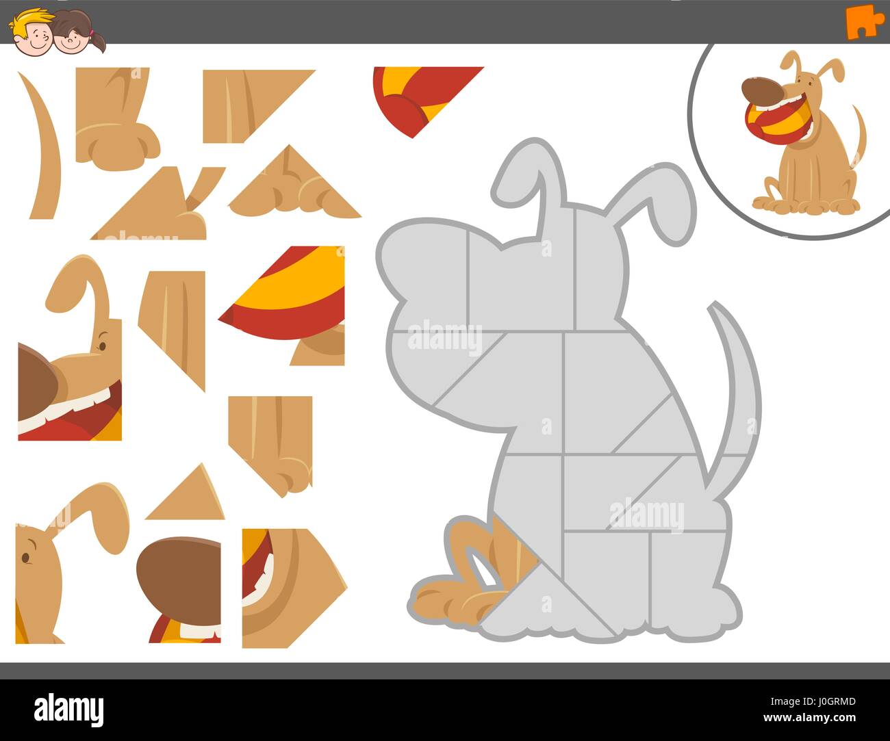 Cartoon Illustration of Educational Jigsaw Puzzle Game for Children ...