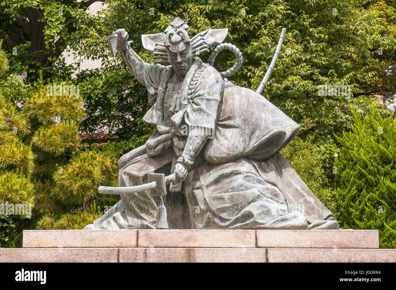 Ichikawa Danjuro statue in Tokyo, Japan. Danjuro was a famous kabuki ...