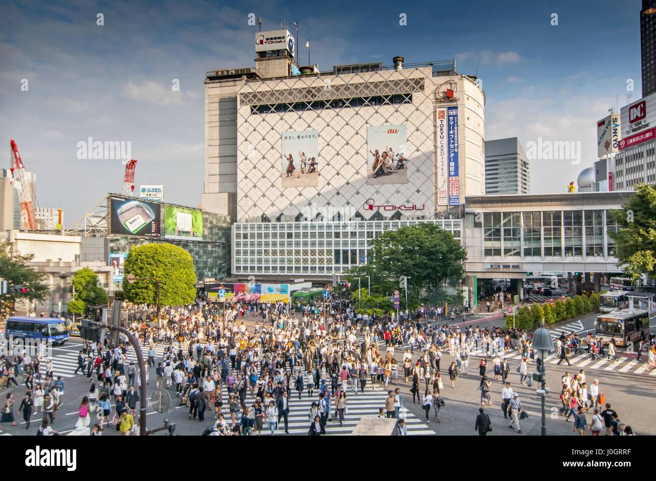 View of Shibuya Crossing, one of the busiest crosswalks in the world ...
