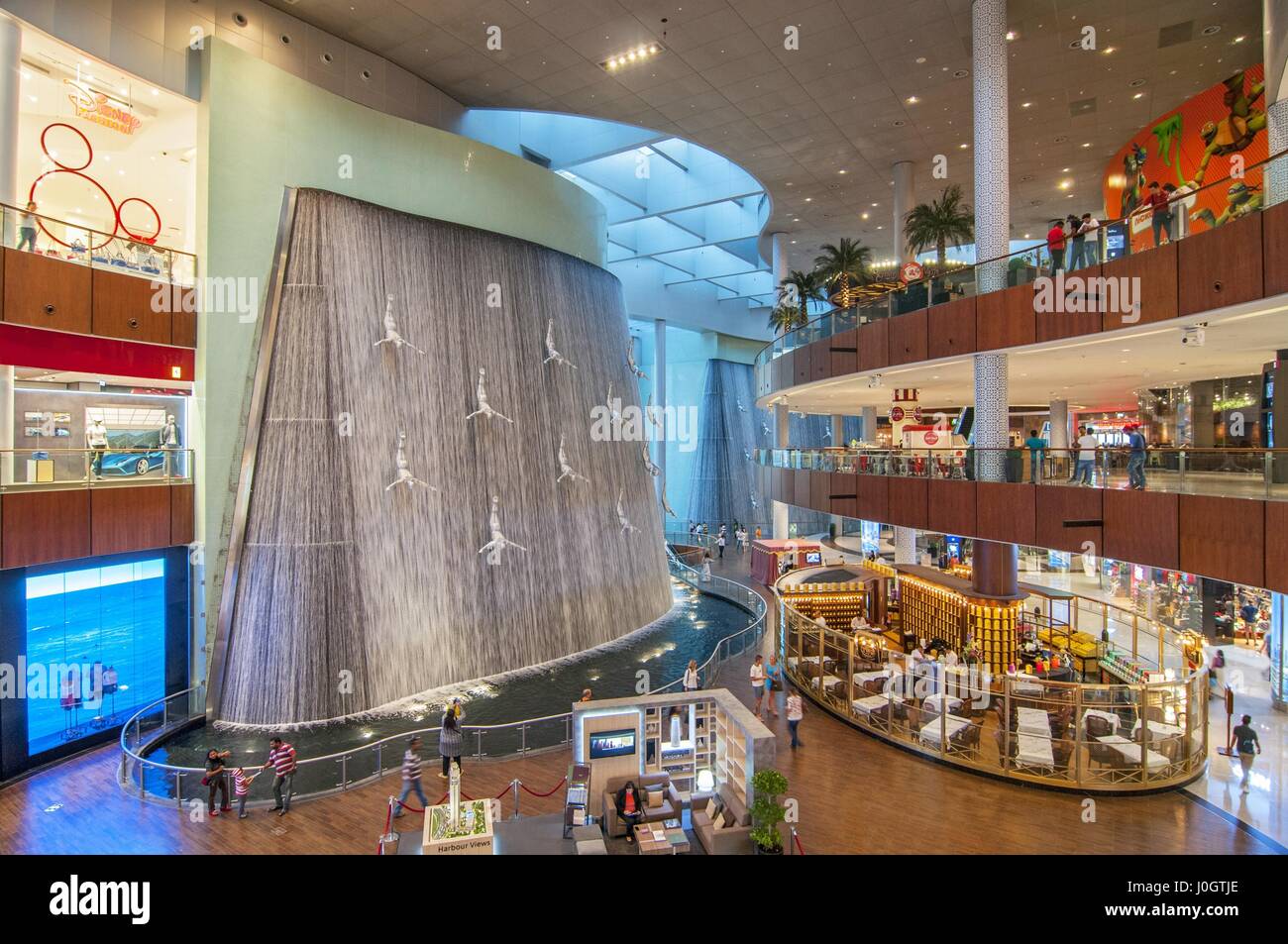 View of artistic waterfalls in Dubai Mall, the world's largest shopping ...