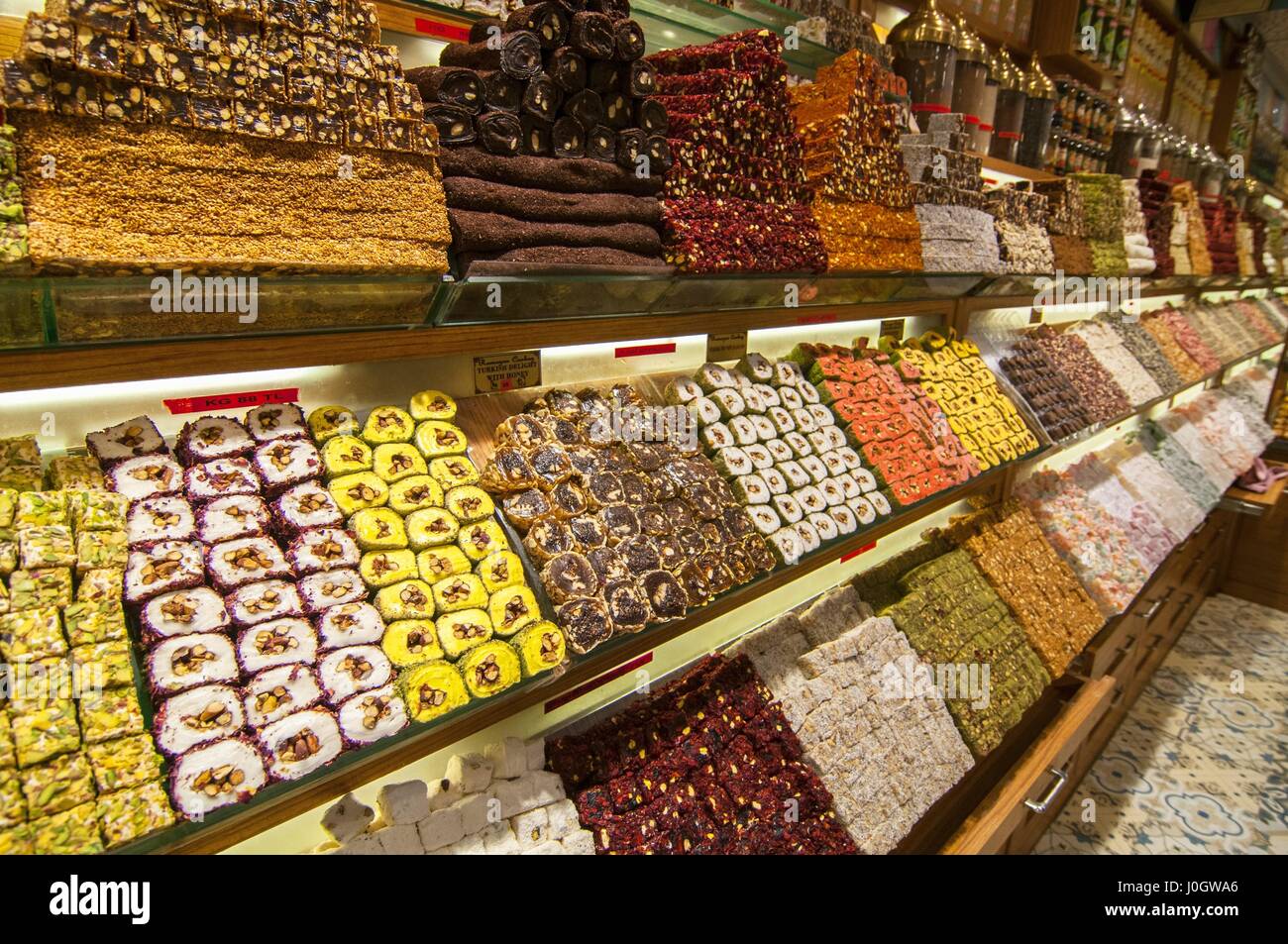 Wide selection of exotic oriental sweets including baklava, toffees and ...