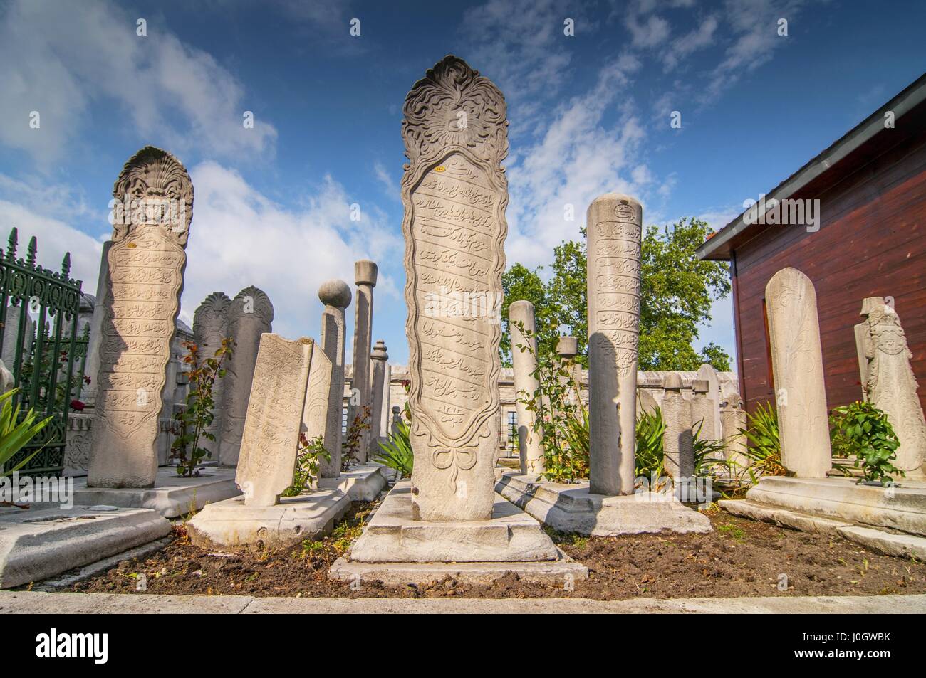 Gravestones in the graveyard of Suleymaniye Mosque, Istanbul, Turkey ...