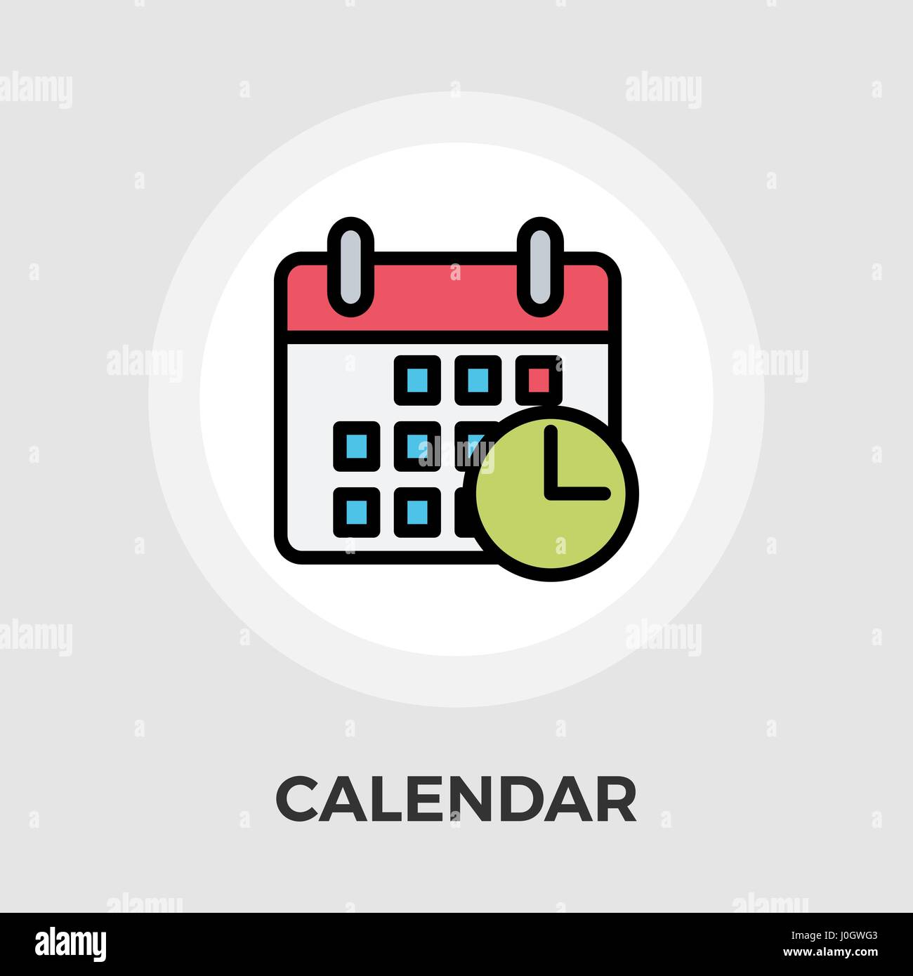 Calendar with clock icon vector. Flat icon isolated on the white ...