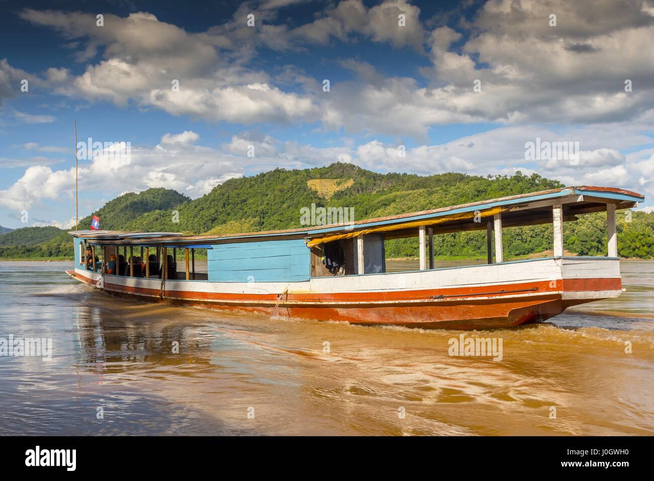 Tourist river boat on the Mekong River, Luang Prabang, Laos, Asia Stock ...