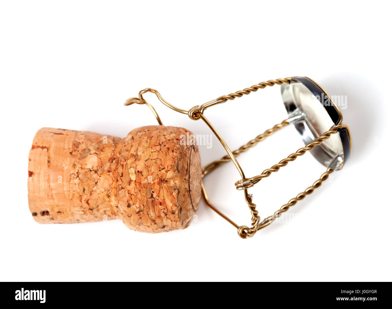 Champagne wine cork and muselet isolated on white background. Selective ...