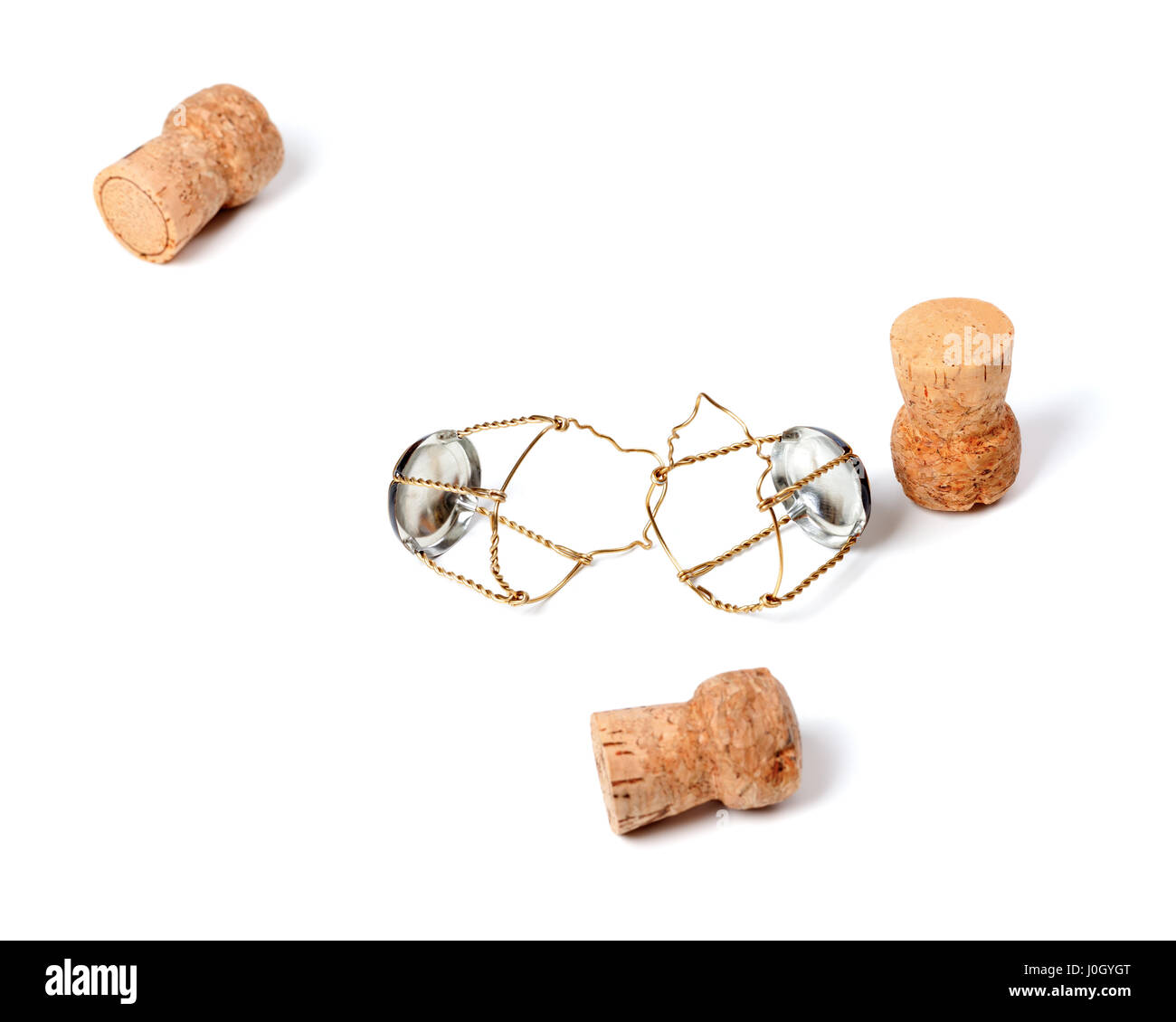 Three corks from champagne wine and muselets. Isolated on white ...