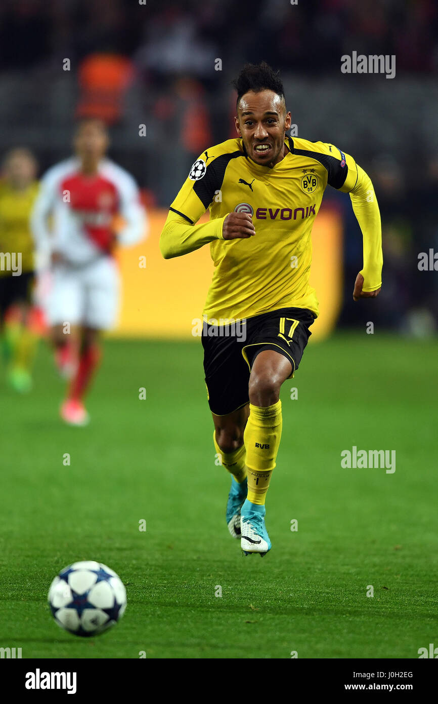 Dortmund, Germany. 12th Apr, 2017. Dortmund's Pierre-Emerick Aubameyang ...