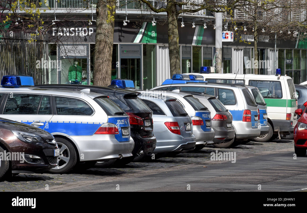 Hanover, Germany. 13th Apr, 2017. Police cars park outside the HDRI ...