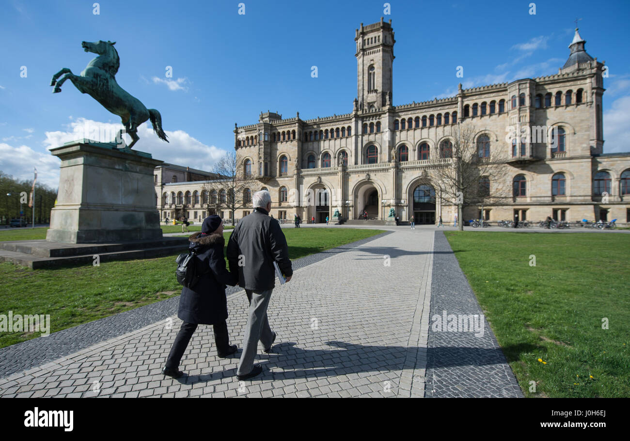 A view of the Leibniz University on a sunny spring day in Hanover ...