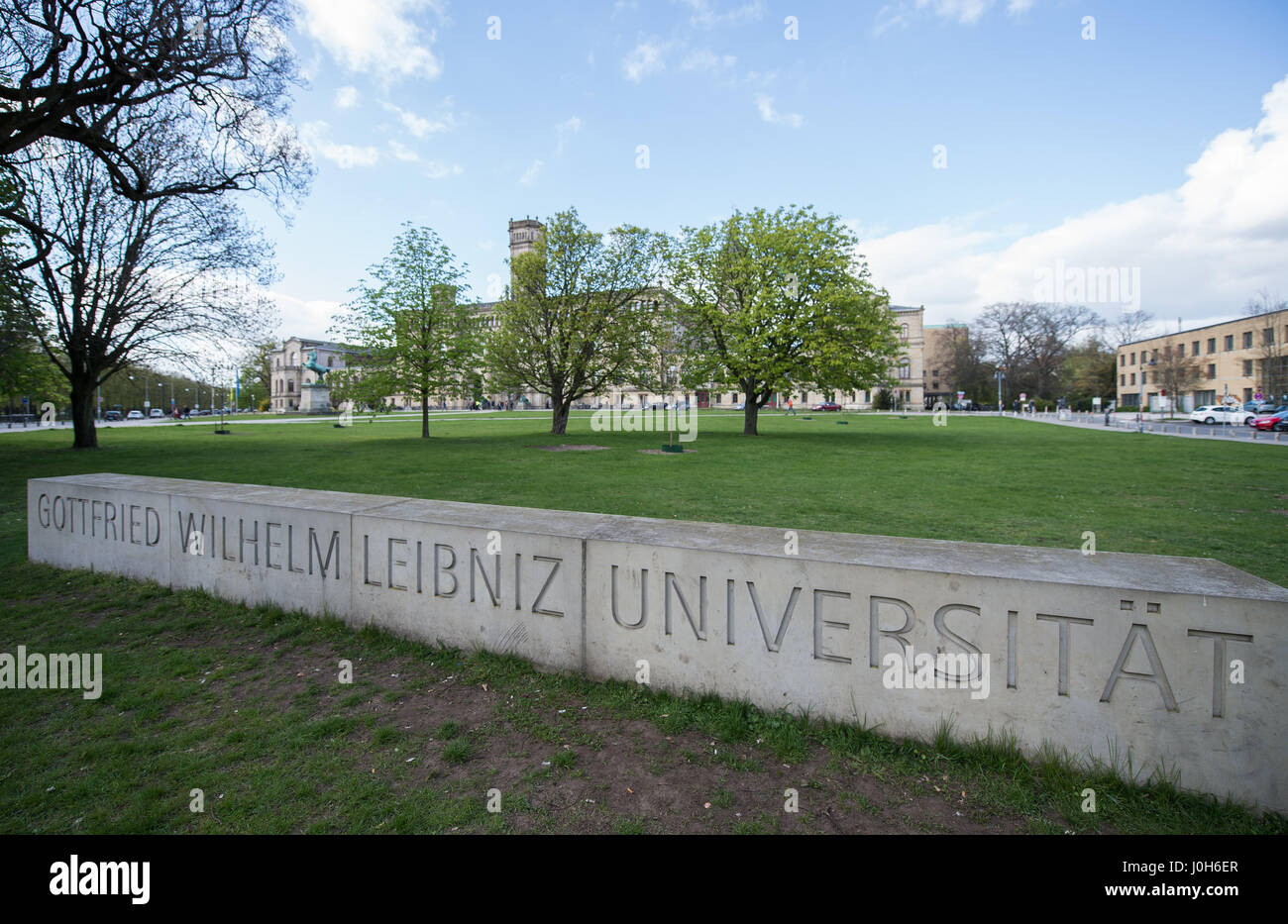 A view of the Leibniz University on a sunny spring day in Hanover ...