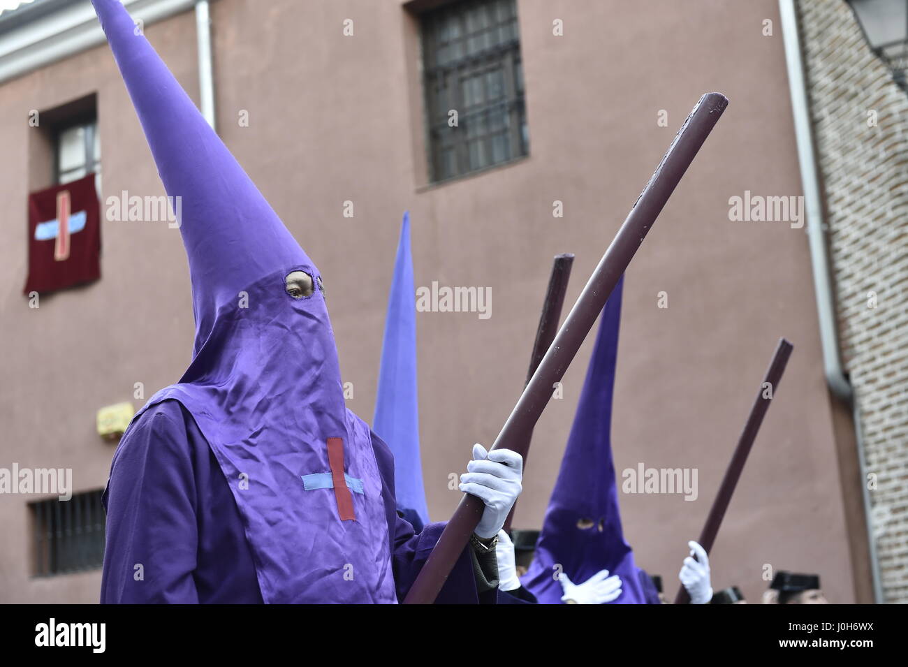 Madrid, Spain. 13th Apr, 2017. Hooded penitents from " Jesus Nazareno ...