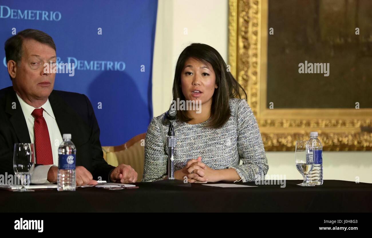 Chicago, USA. 13th Apr, 2017. Crystal Dao Pepper (R), daughter of David ...