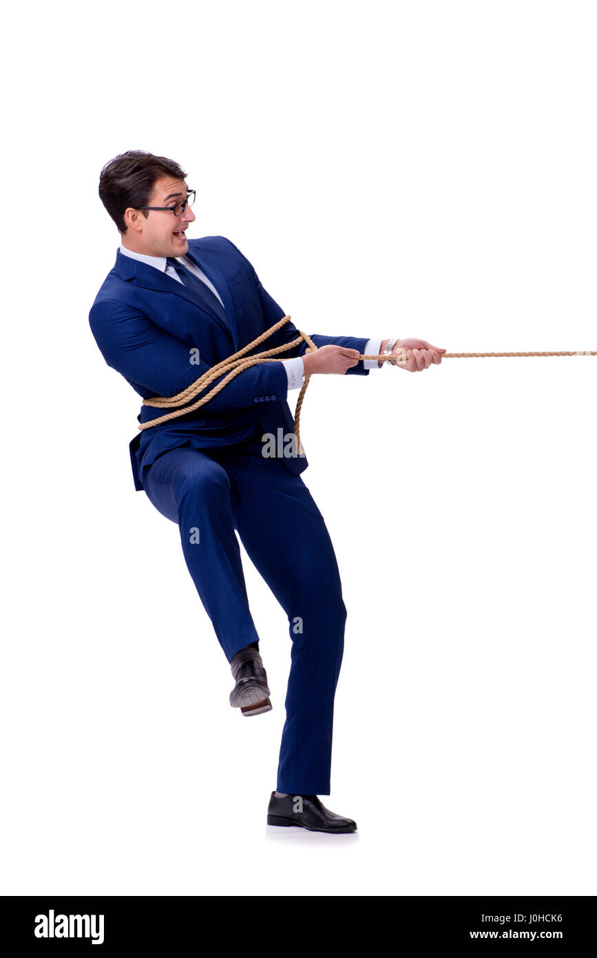 Businessman caught with rope lasso isolated on white Stock Photo - Alamy