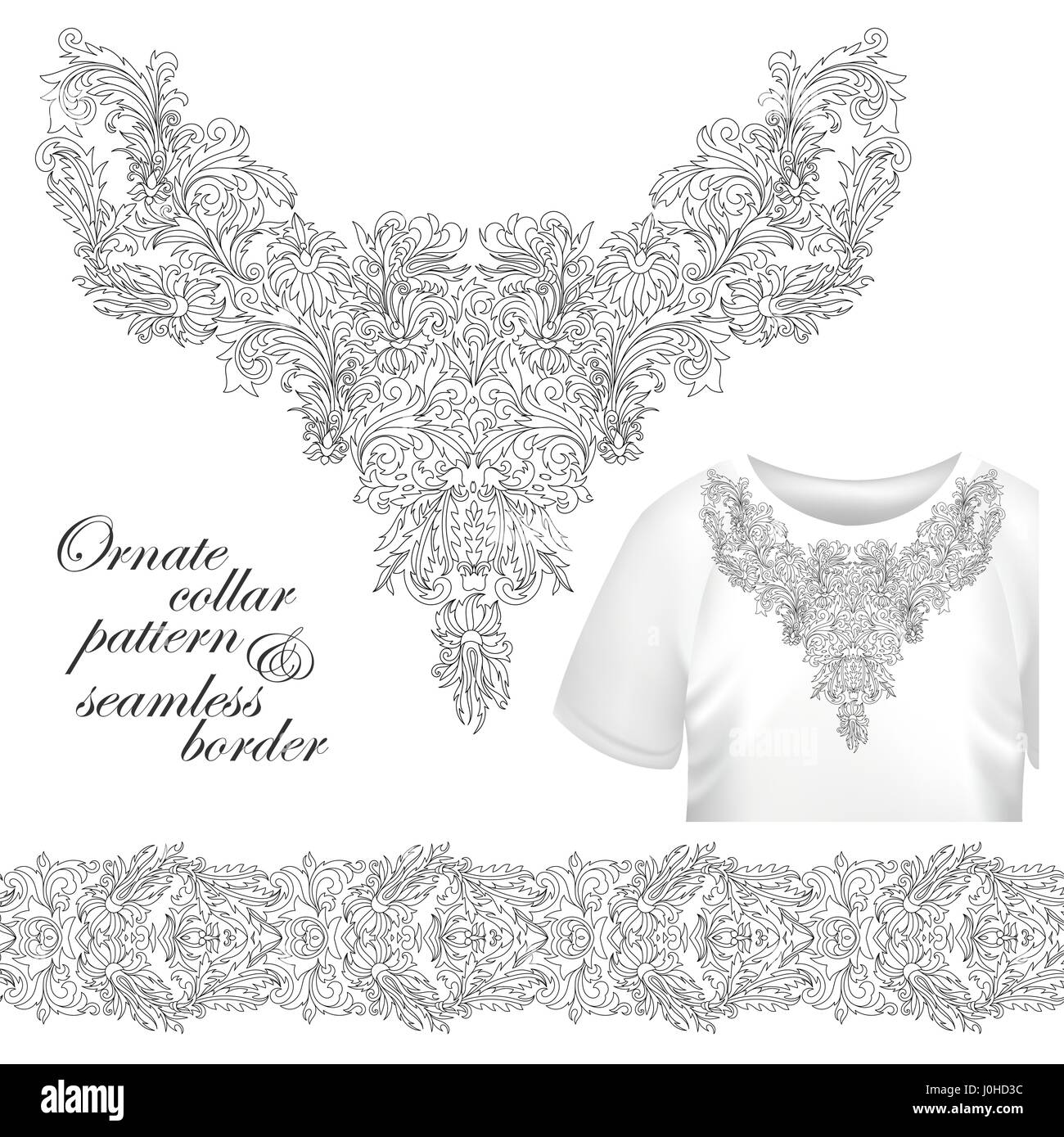 Neckline embroidery fashion, print, decor, lace, paisley, stock vector ...