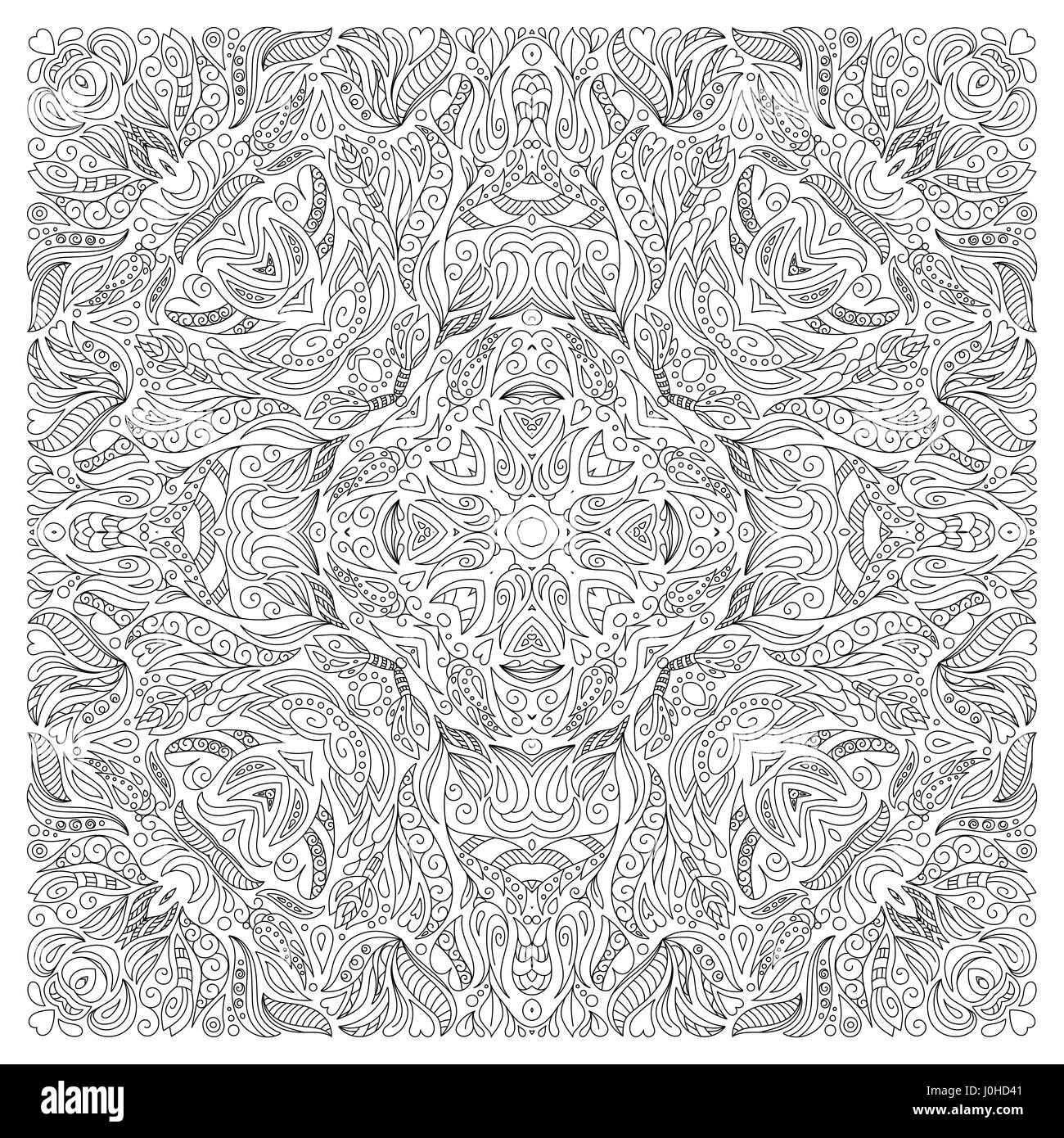 Coloring book page for adult, square form. Vector abstract pattern with ...