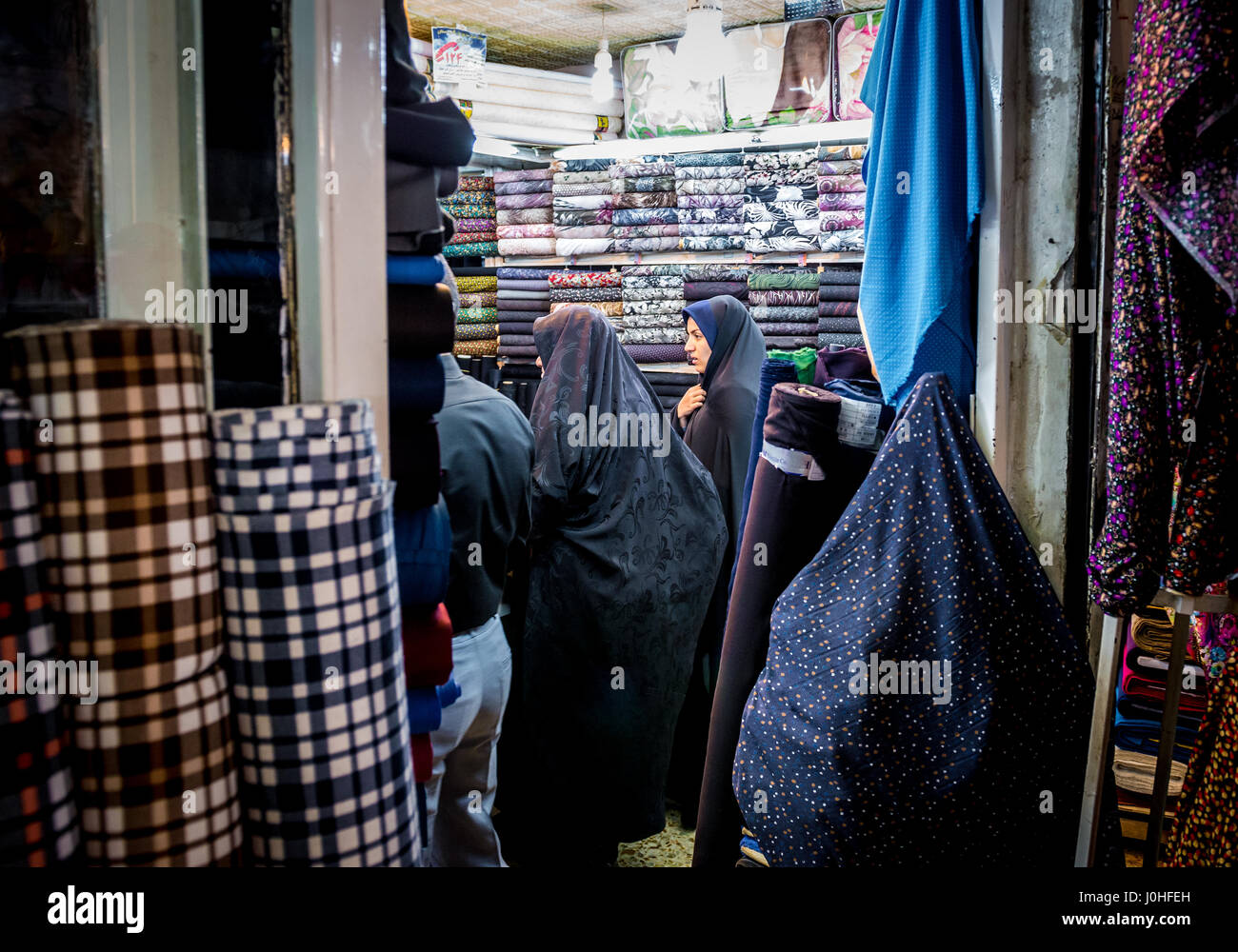 Textile shop on the old Bazaar of Kashan city, capital of Kashan County ...