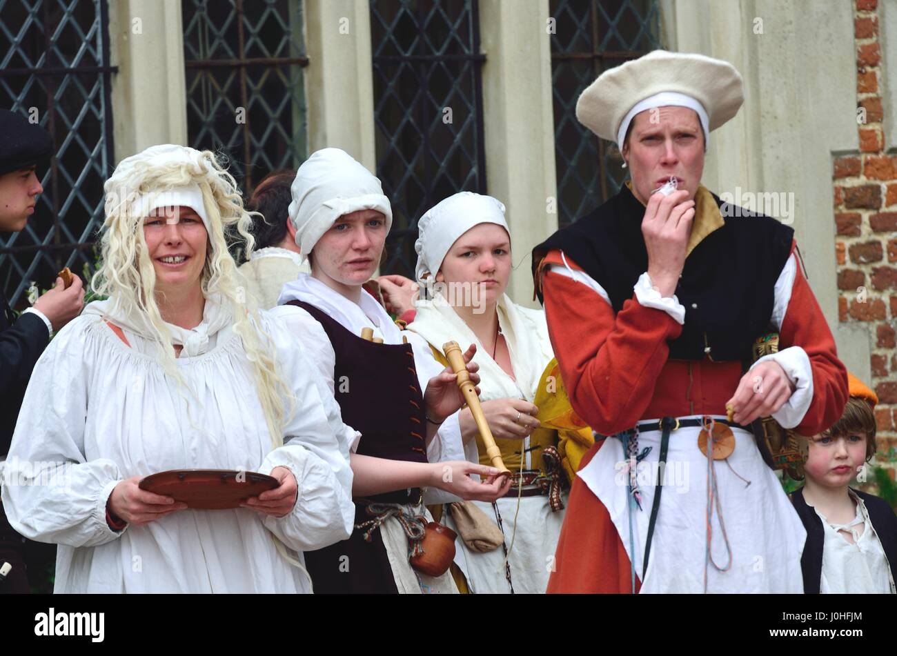 Kentwell Hall England, United Kingdom - May 05, 2014: Group of medieval ...