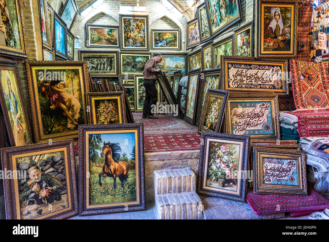 Shop with paintings in Vakil Bazaar, main bazaar of Shiraz Shiraz city ...