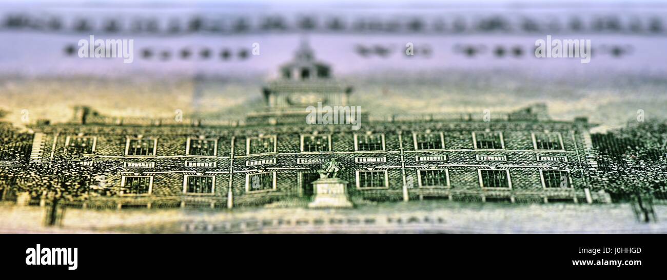 Independence hall on the United States one hundred-dollar bill Stock ...