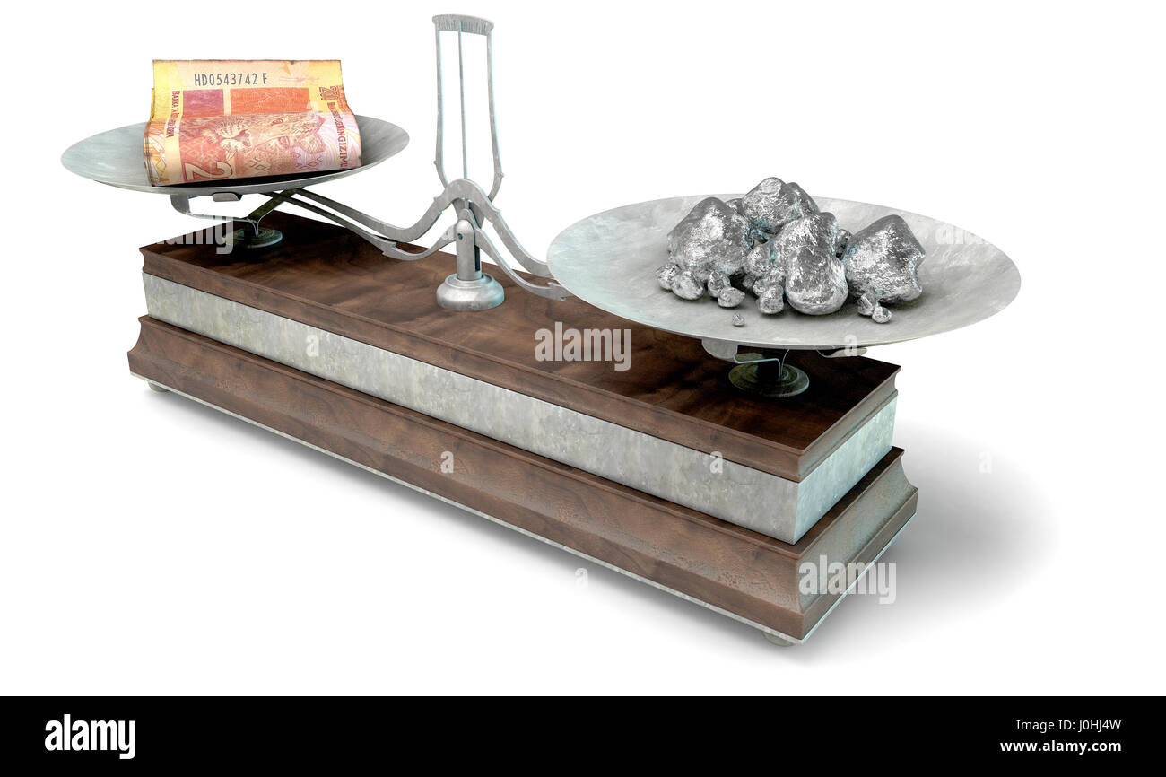 An old metal and wood two pan balance scale comparing a pile of south ...