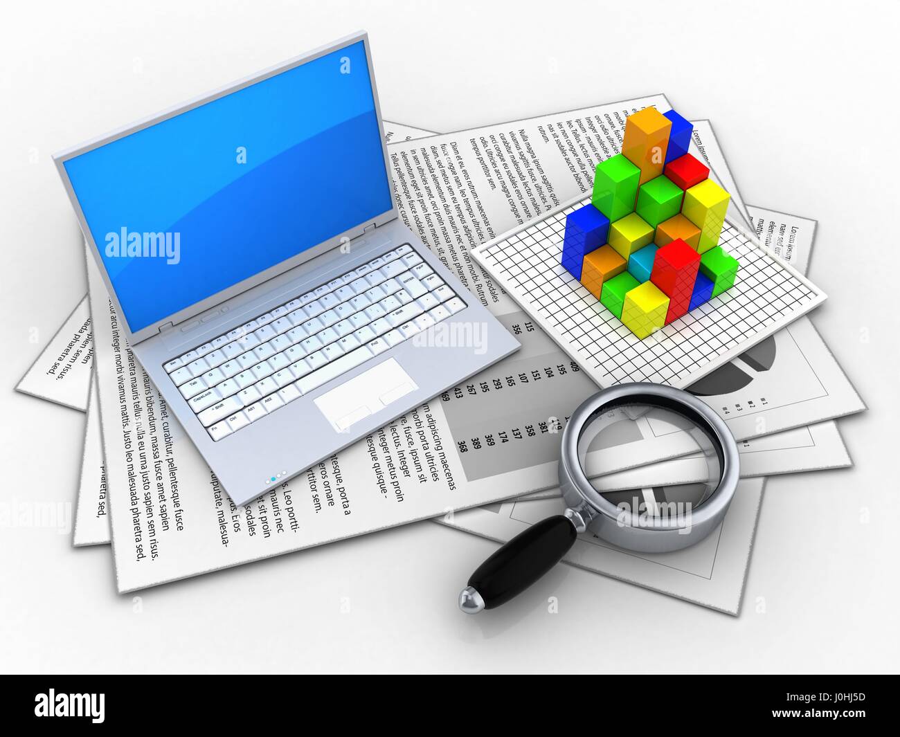 3d illustration of documents and computer over white background with ...
