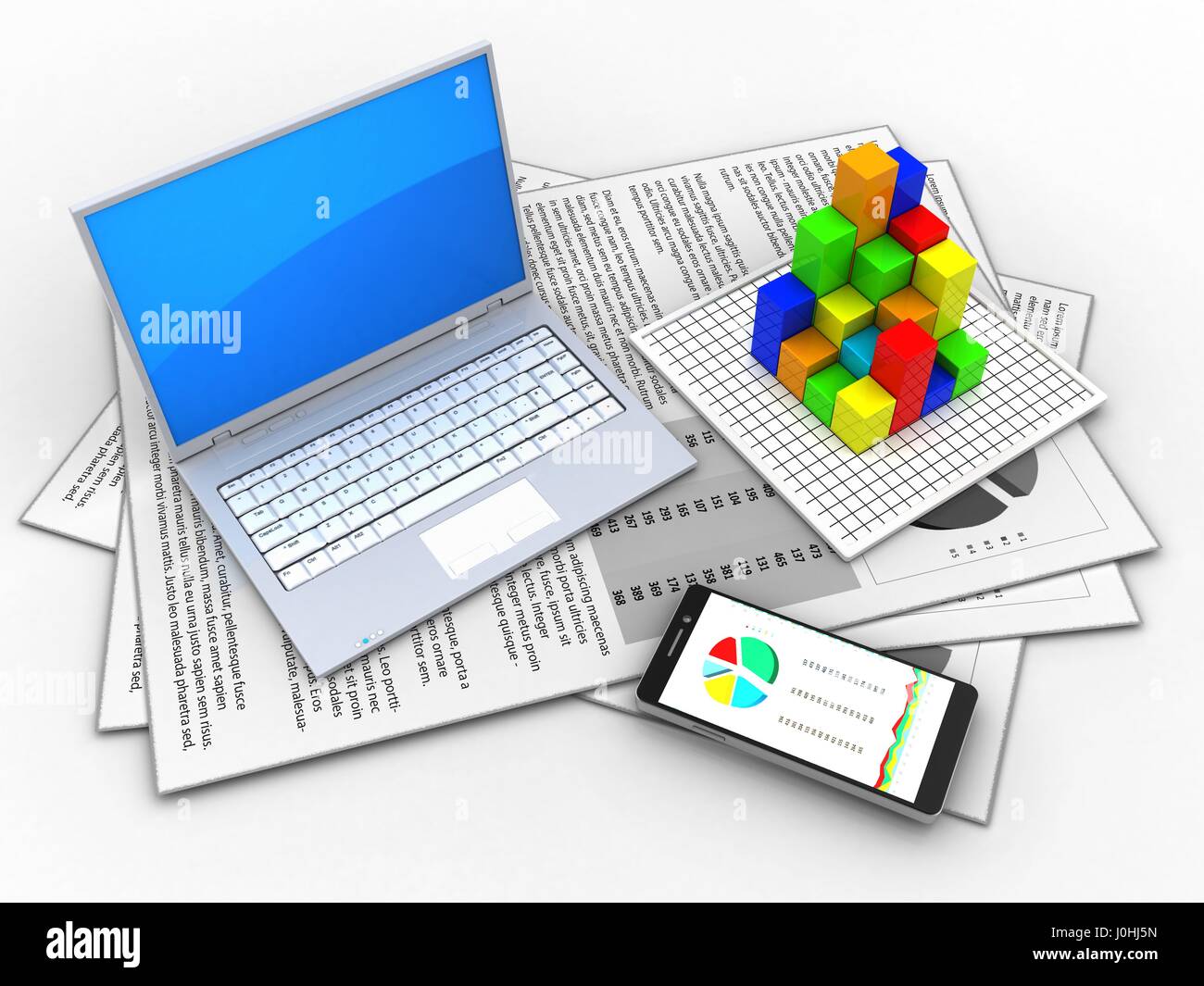 3d illustration of documents and computer over white background with ...