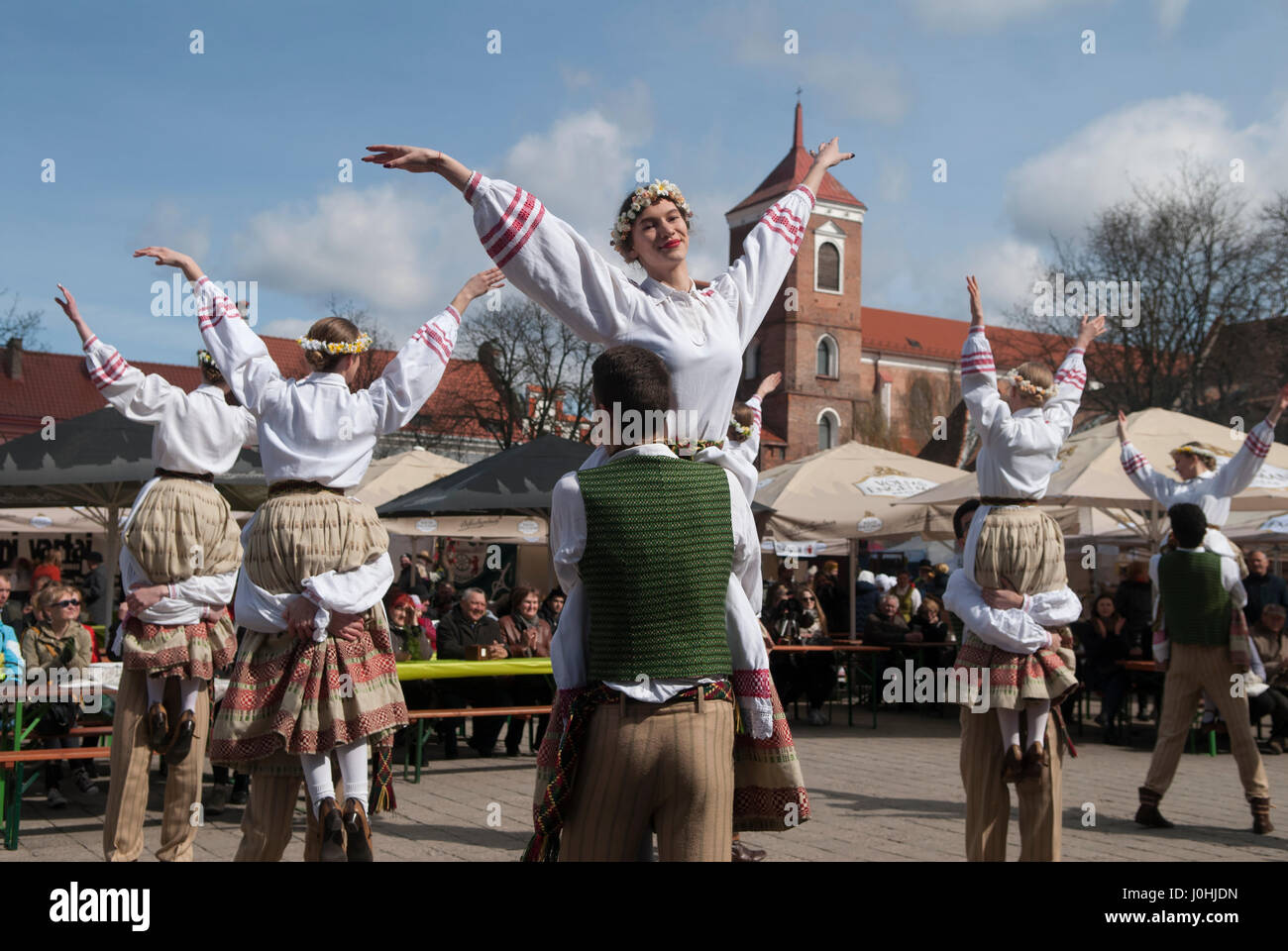 Kaunas Lithuania folk traditional dancing in the Town Hall Square Old ...