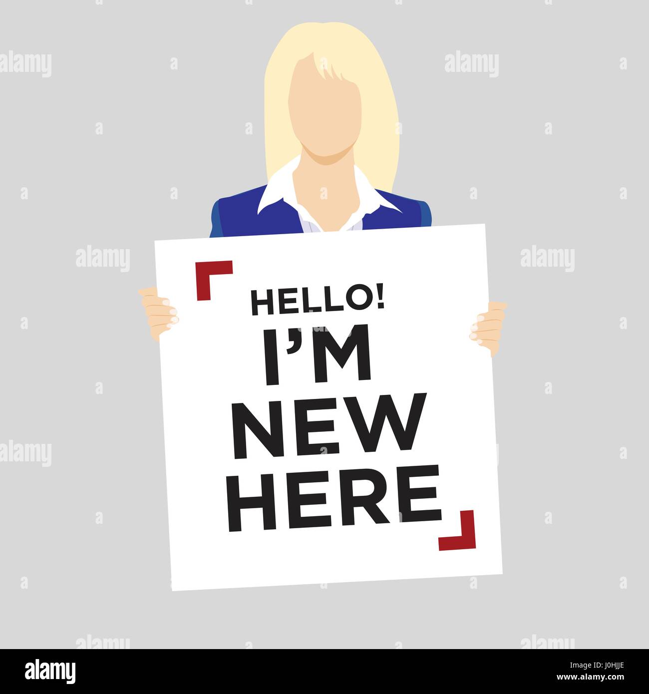 Blond woman in suit holding Hello I'm New Here Sign Stock Vector Image & Art - Alamy