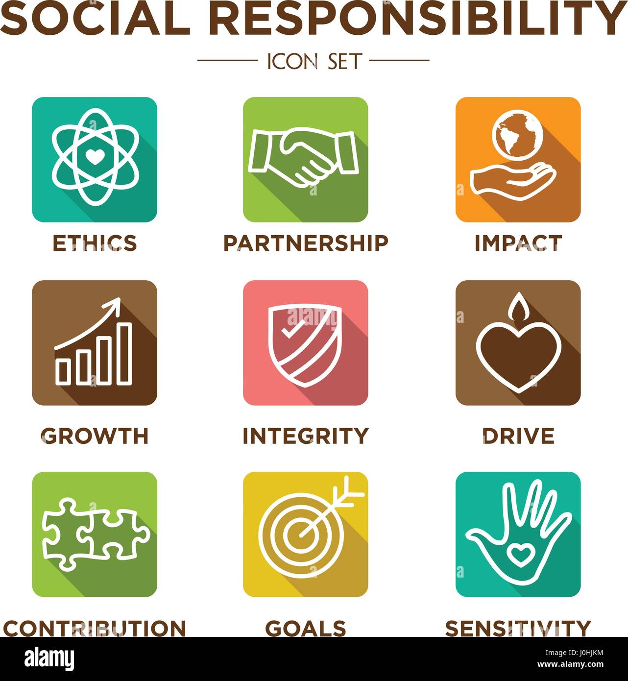 Social Responsibility Outline Icon Set - drive, growth, integrity ...
