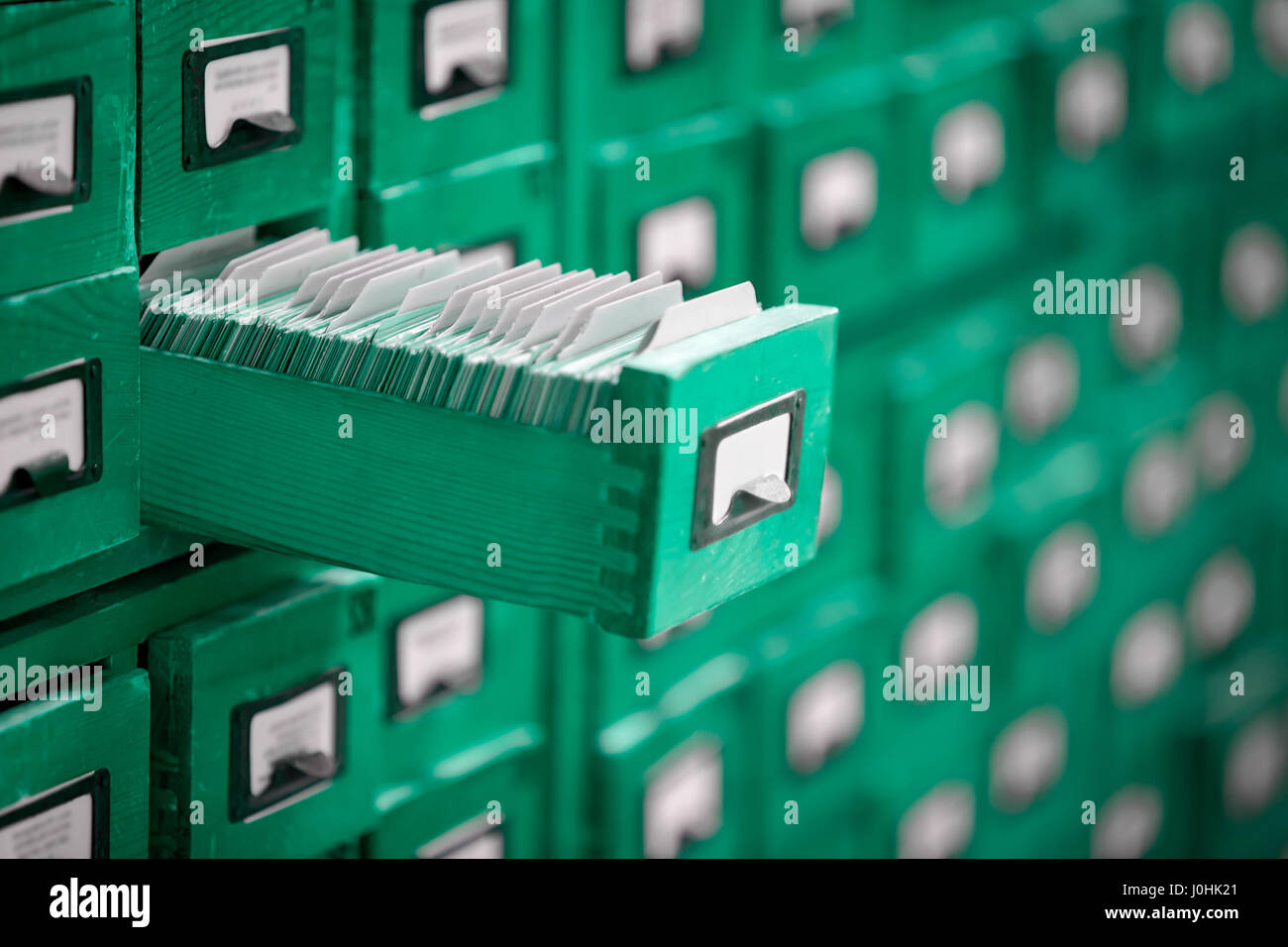library or archive reference catalogue with opened card drawer Stock ...