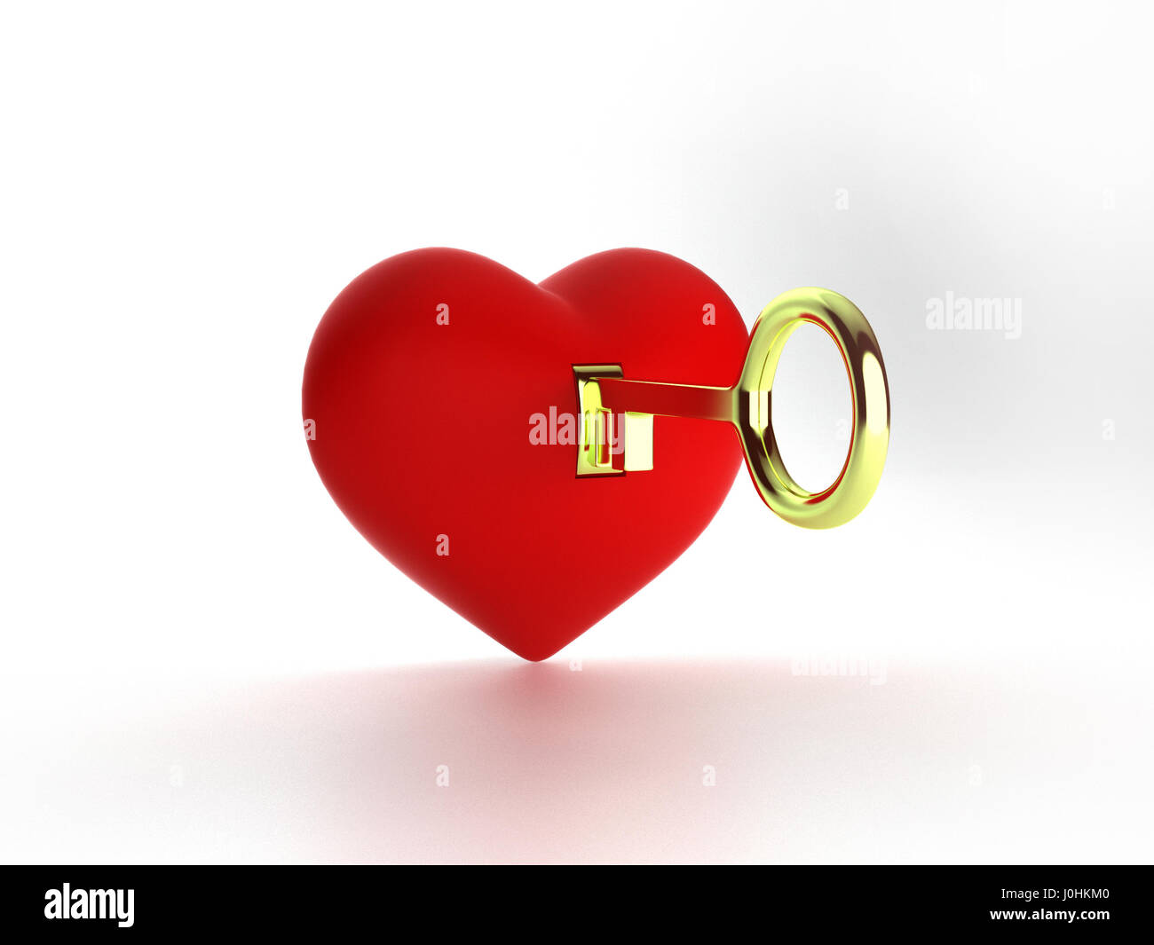 3D Heart and gold key isolated on white, illustration, Rendering Stock ...