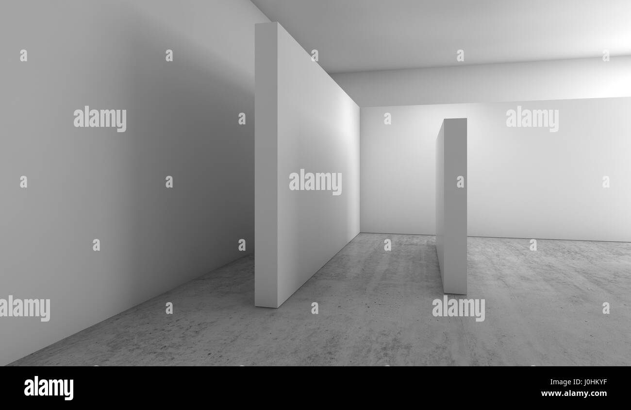 Abstract empty interior background, blank white walls installation on ...
