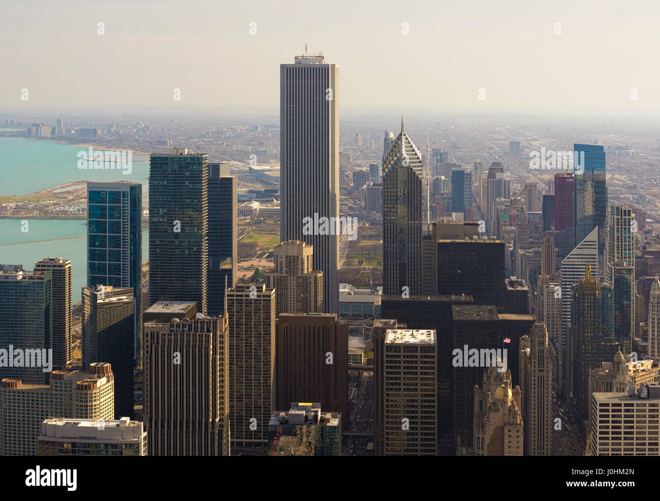Chicago skyline lakefront sunset aerial hi-res stock photography and ...