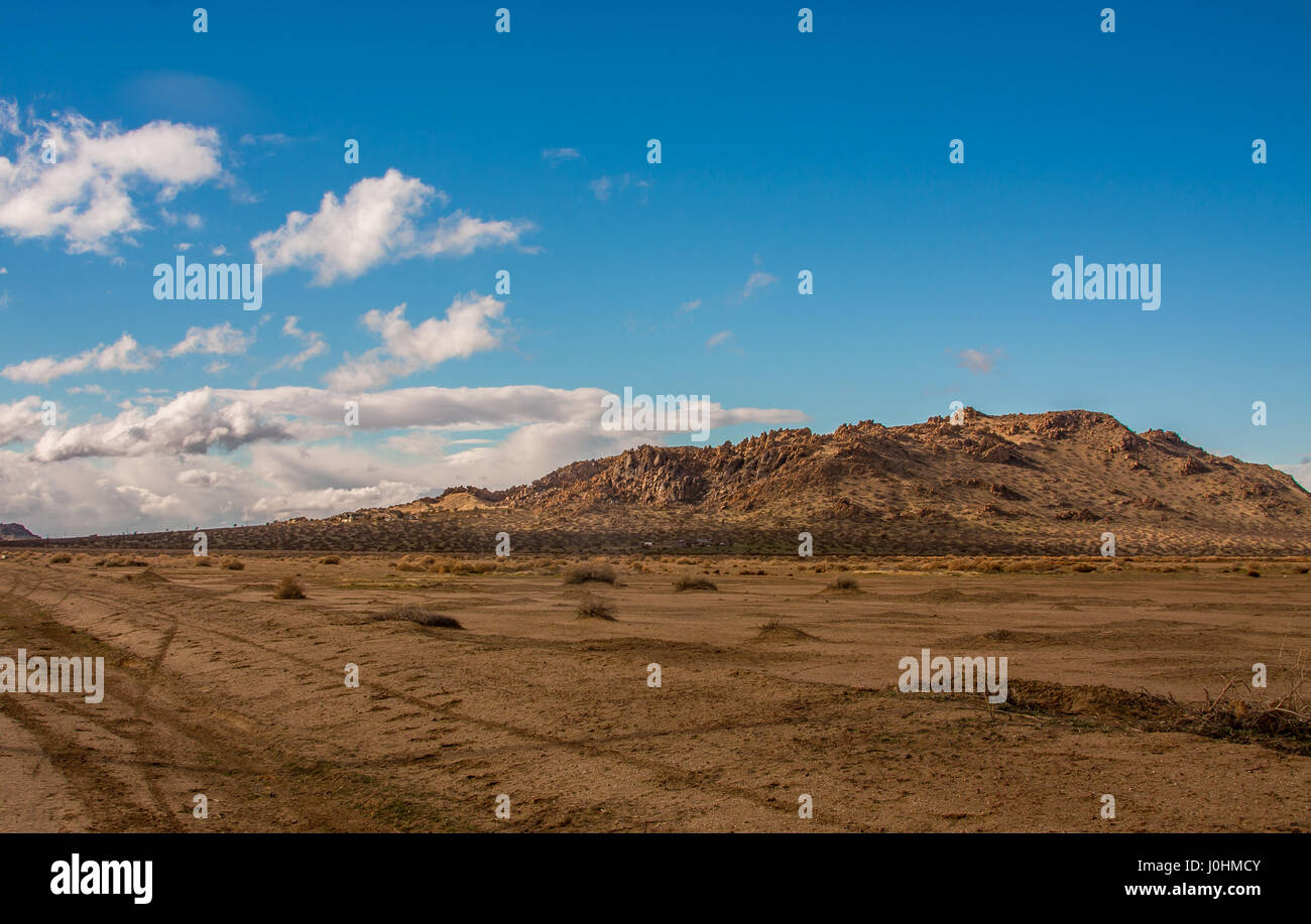 A landscape of the Mojave Desert in Califorina showing desert mountains ...