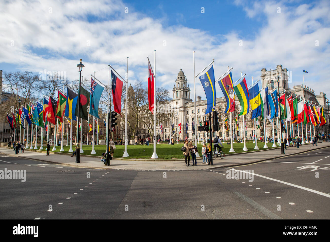 The flags of the Commonwealth surround Parliament Square on ...